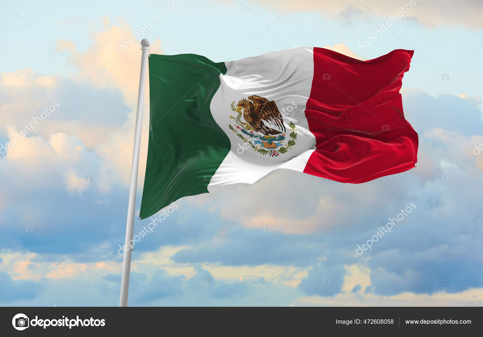 Mexican Flag Waving In The Wind