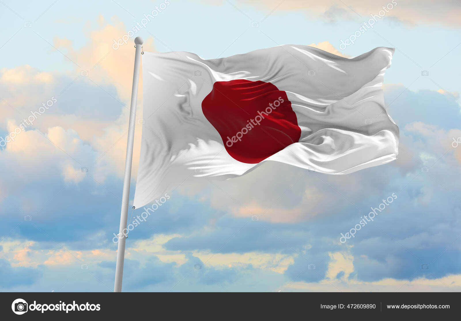Large Japanese Flag Waving Wind — Stock Photo © Mermolenko #472609890
