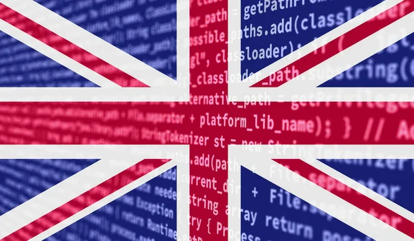 flag of Great Britain is depicted on the screen with the program code ...
