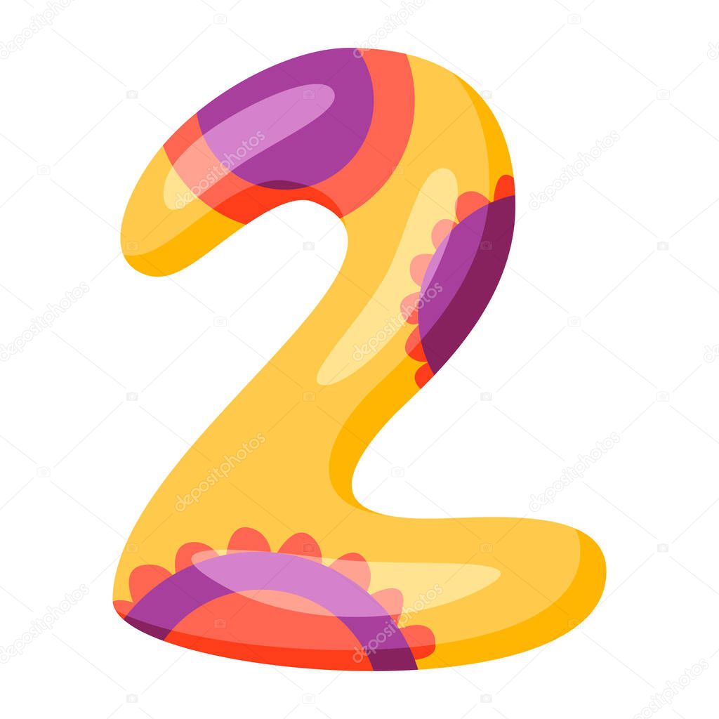 Número dos. Dibujos animados de colores número 2 para niños. Plantilla ...