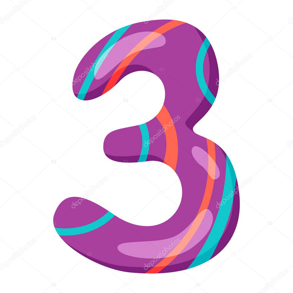 Número tres. Dibujos animados de colores número 3 para niños. Plantilla ...