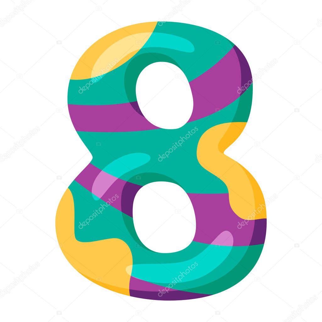 Número ocho. Dibujos animados de colores número 8 para niños. Plantilla ...