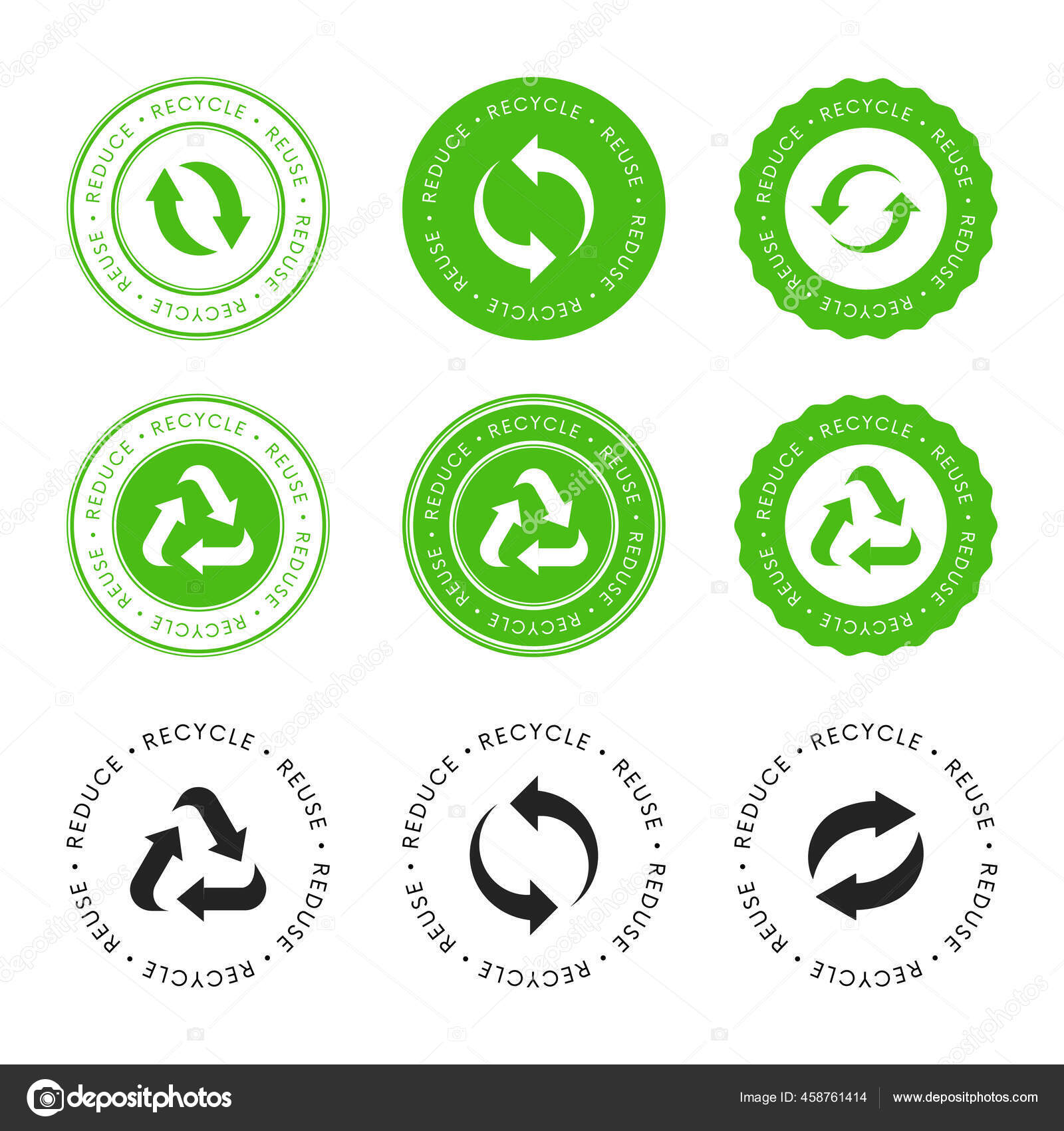 Collection Eco Stickers Recycle Reuse Reduce Lablel Icons Bio Recycled ...