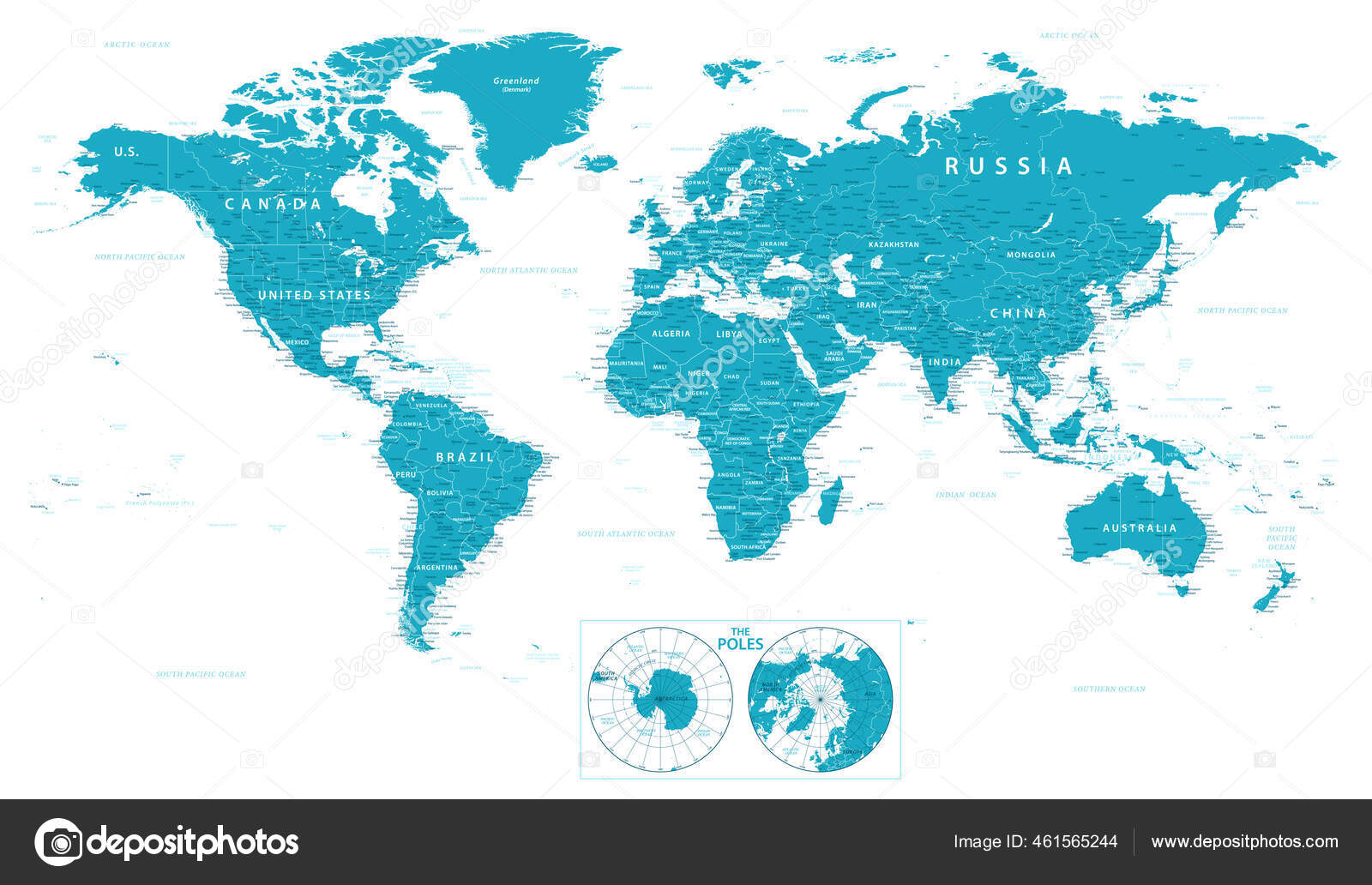 World Map Political and Poles - vector illustration. Highly detailed ...