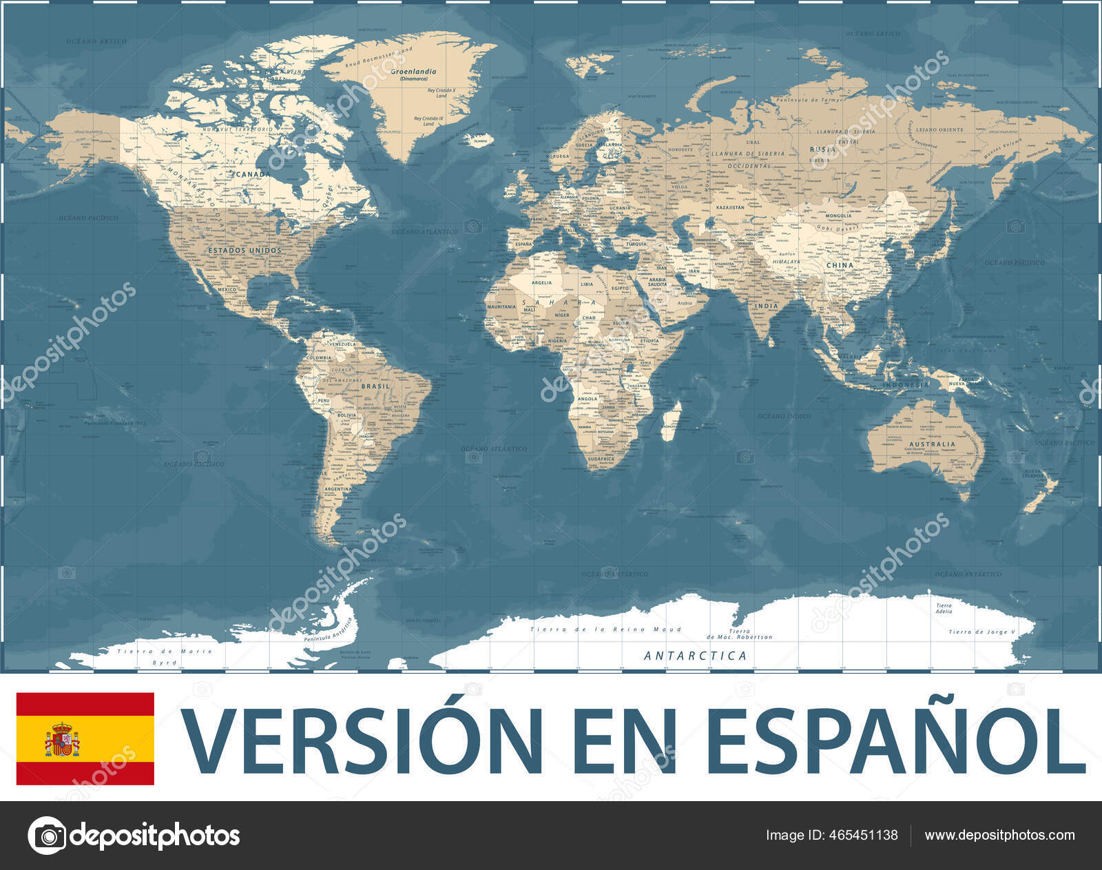 World Map Color Political Spanish Language Version Vector Illustration ...