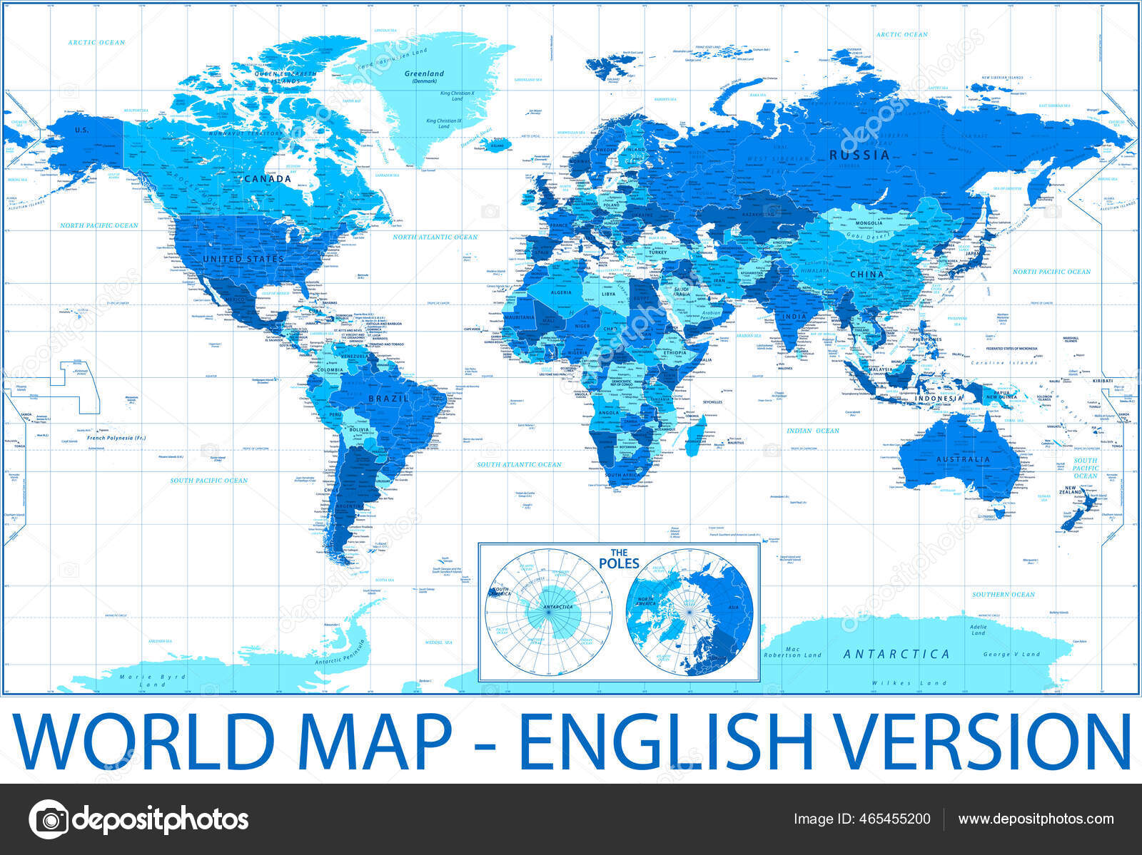 World Map Poles Political Vector Detailed Illustration Stock Vector by ...