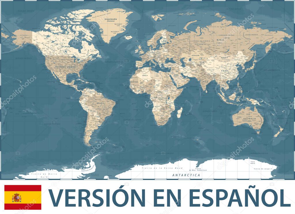 Mapa del mundo Color Político - Versión en español - Ilustración ...