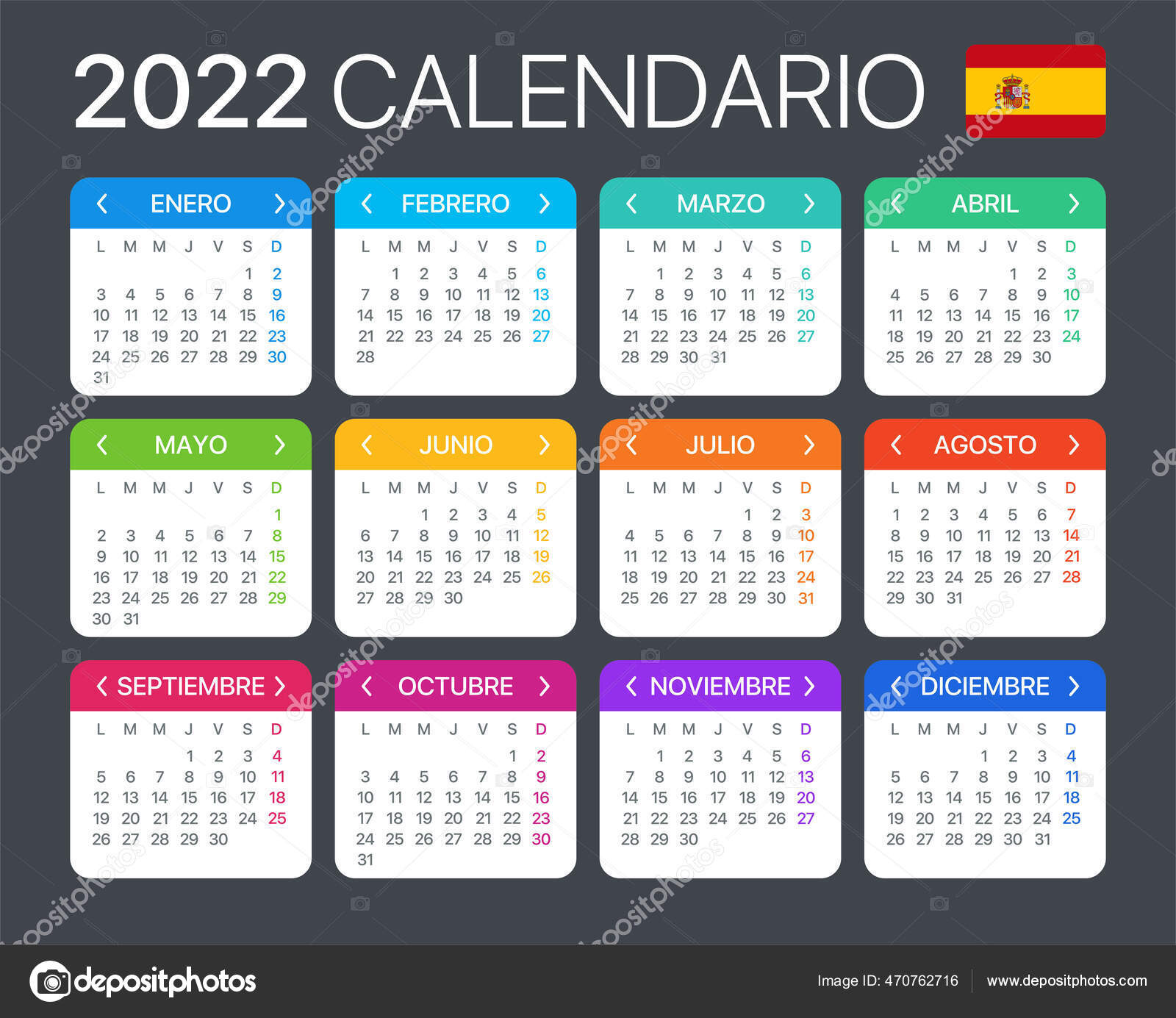 2022 Calendar Spanish Version Vector Template Stock Vector Image by ...