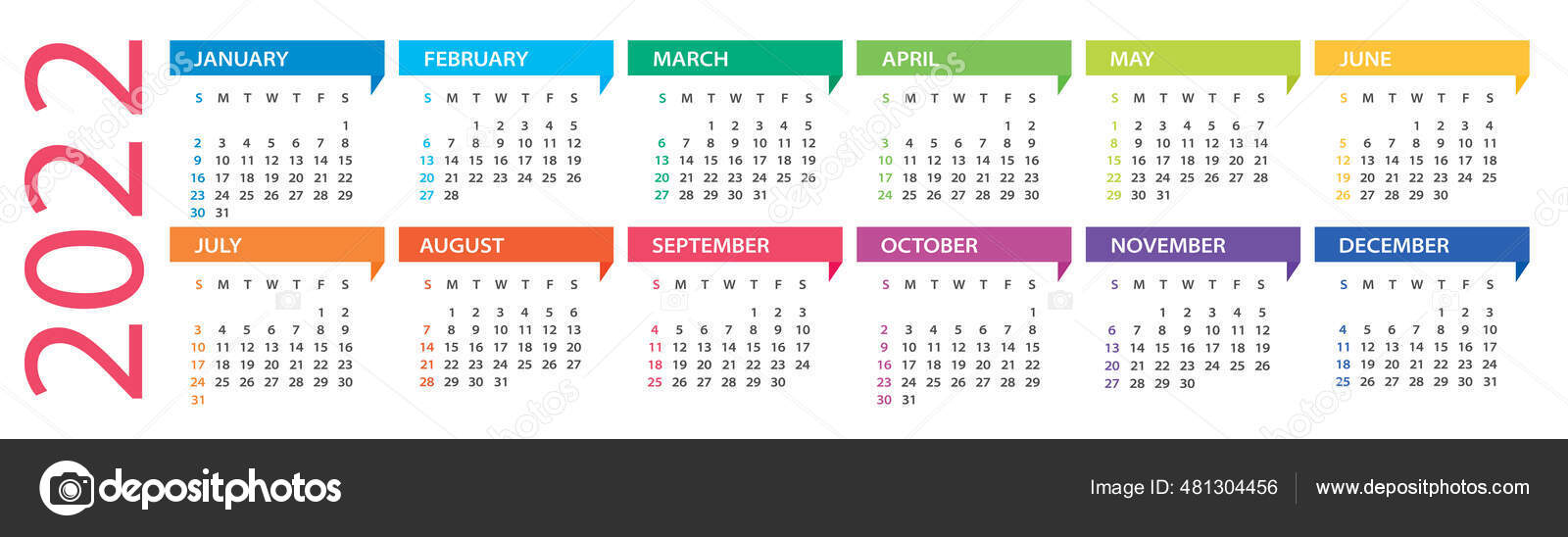 2022 Calendar Vector Illustration Week Starts Sunday Stock Vector by ...