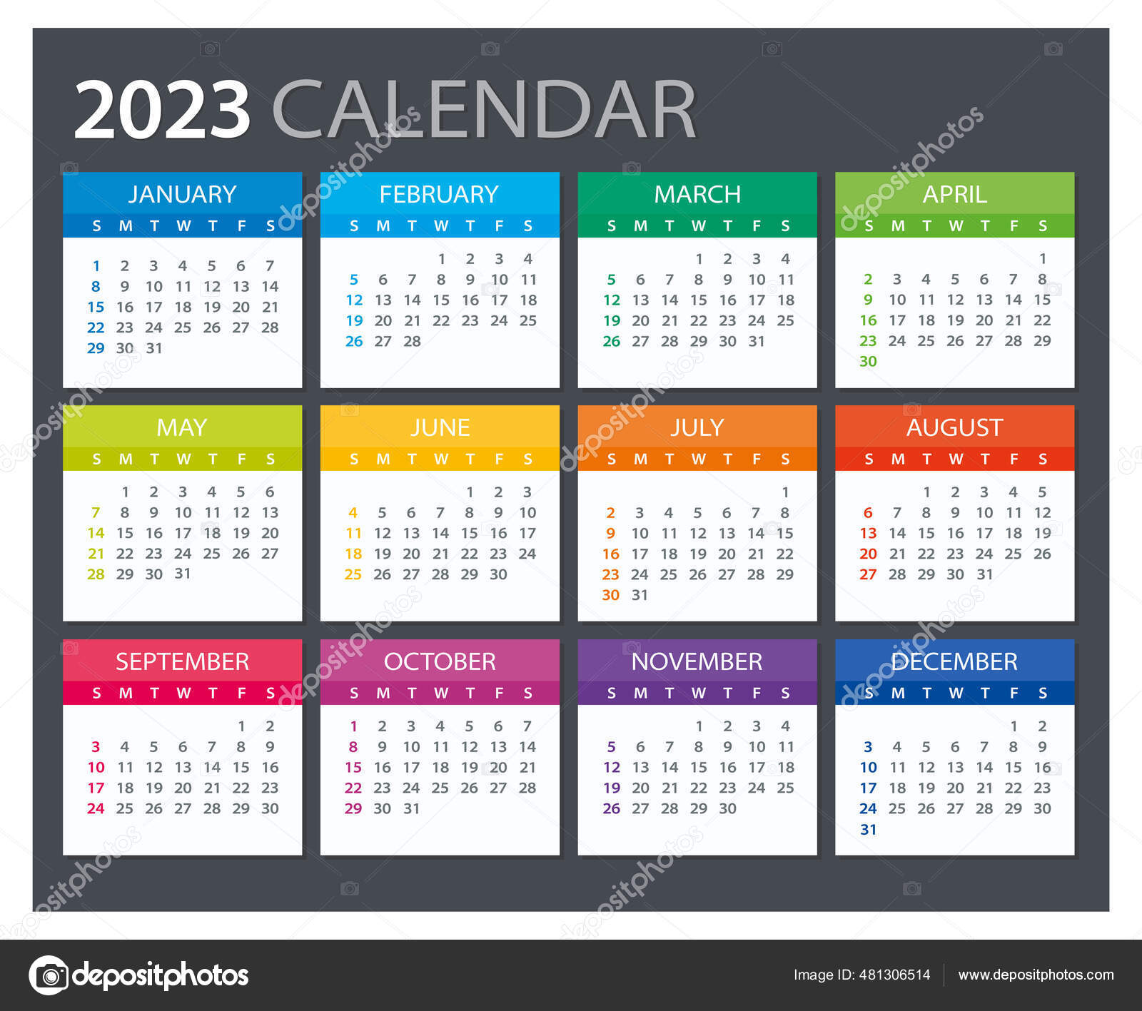 Image vectorielle Calendrier 2023 Illustration Modèle Maquette Semaine ...