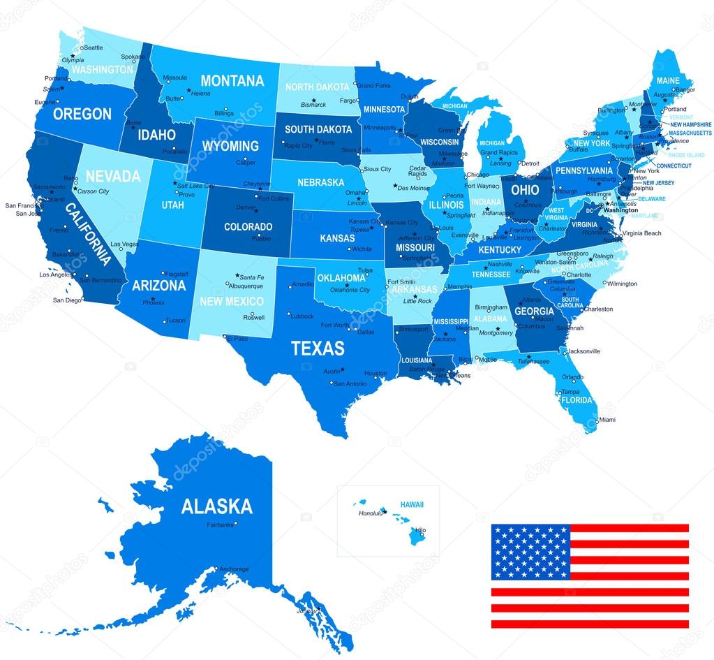 Estados Unidos (EE.UU.) - mapa, bandera e iconos de navegación ...