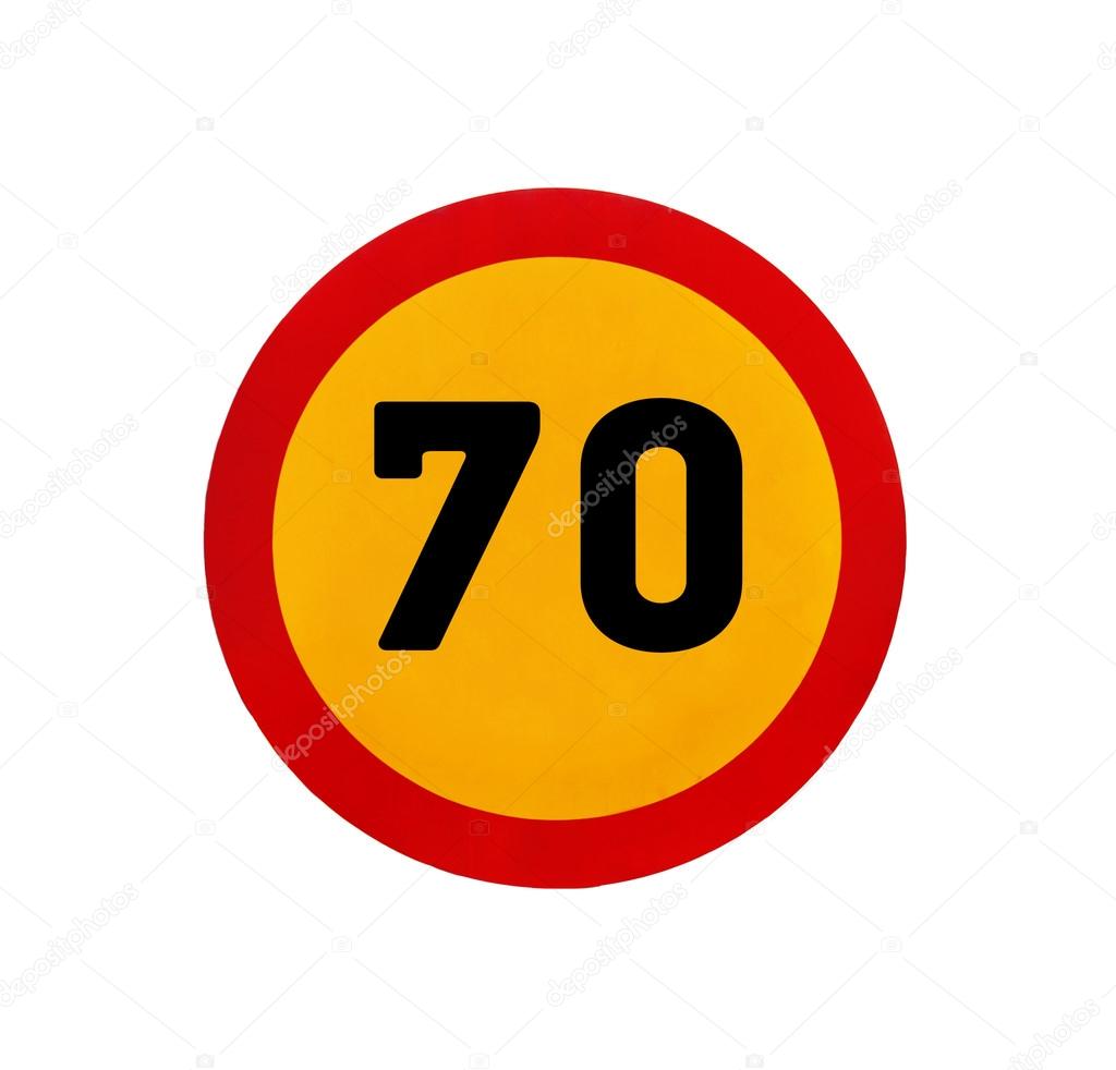 Yellow round speed limit 70 road sign — Stock Photo © Bennian #103726612