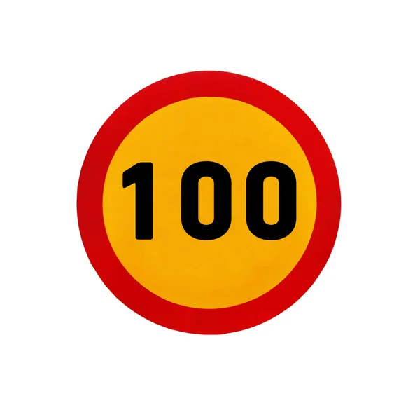 Yellow round speed limit 100 road sign — Stock Photo © Bennian #103755086