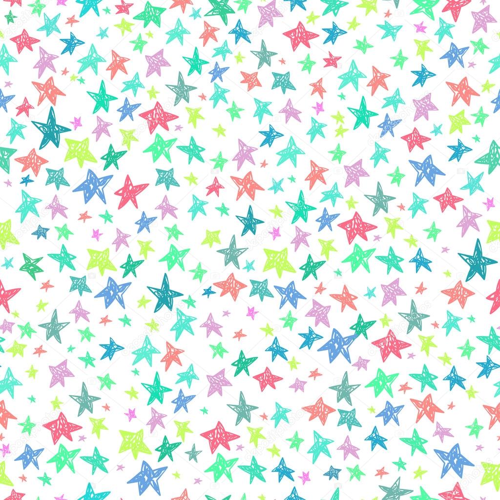 Vector hand drawing cute cartoon stars seamless pattern background ...