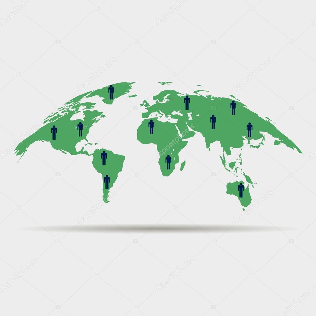 Curved world map with silhouettes of men Stock Vector Image by ©igoror ...