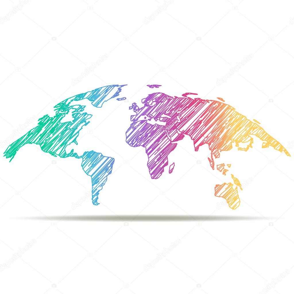 mapa dibujado del mundo. colores del arco iris 2024