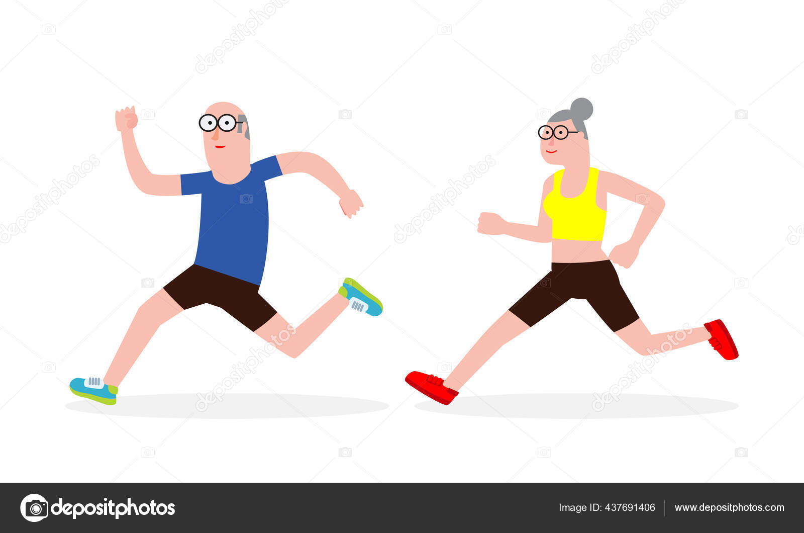 Vector Illustration Cartoon Running Old Woman Man Cartoon Character Old ...
