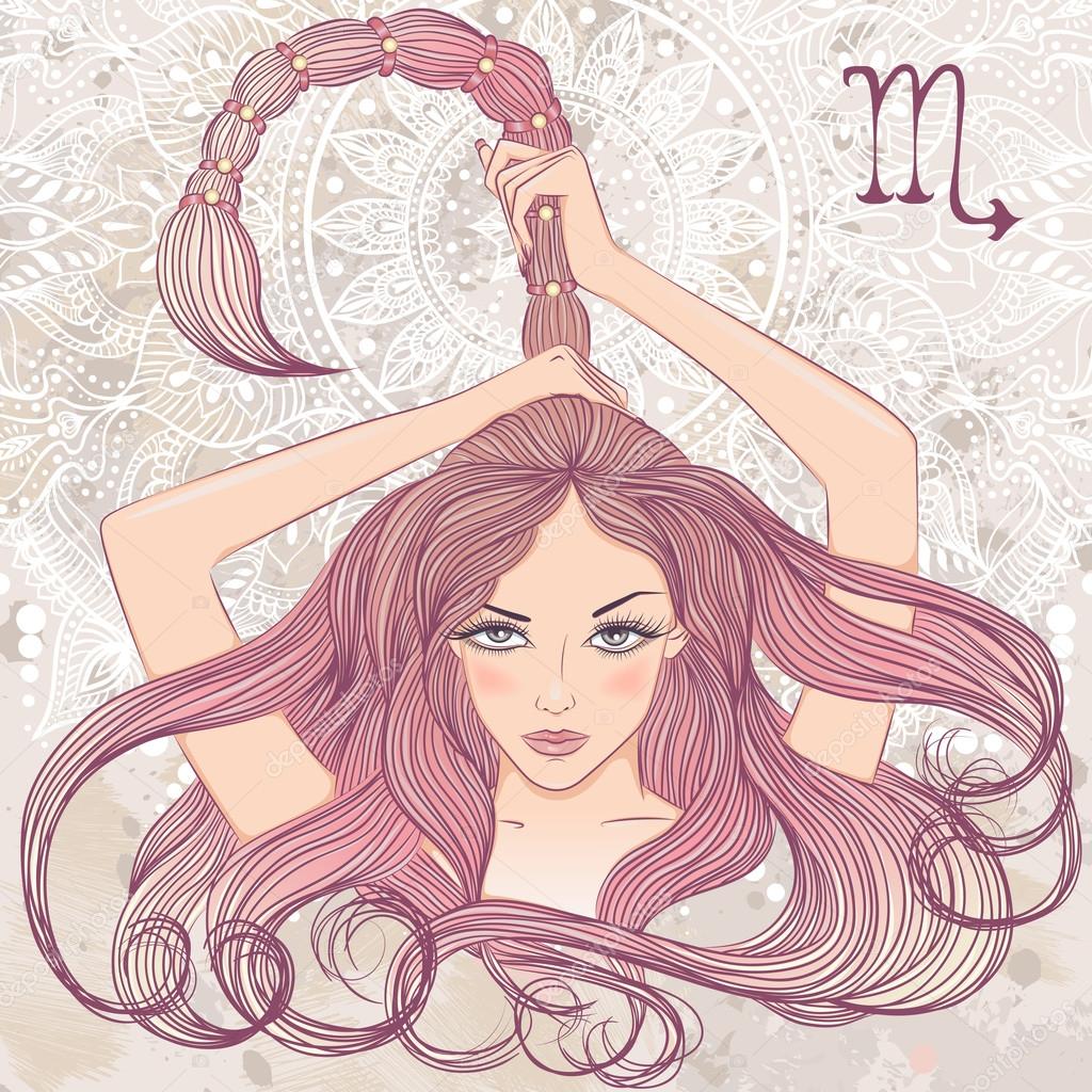 Astrological sign of Scorpio as a portrait of beautiful girl Stock ...