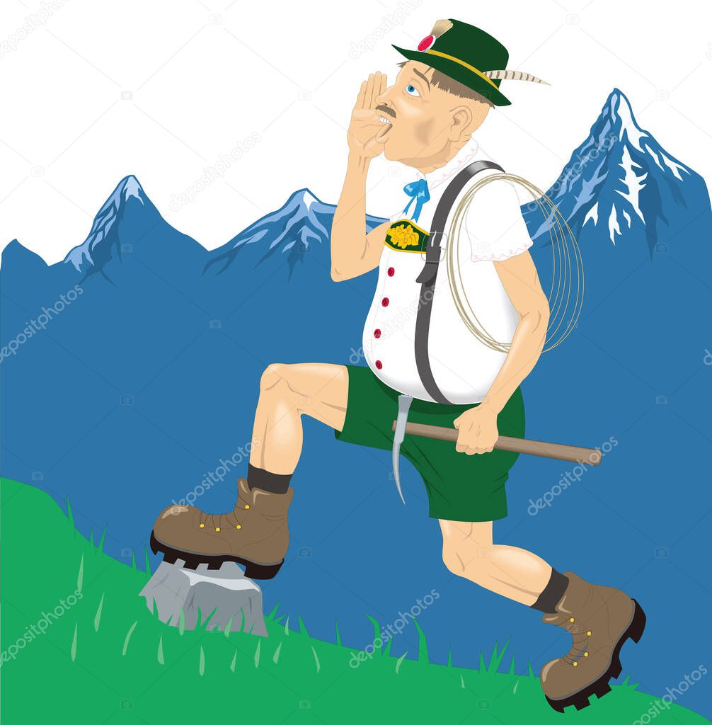 yodel montaña austria hombre Suiza viaje vector ilustración fondo ...