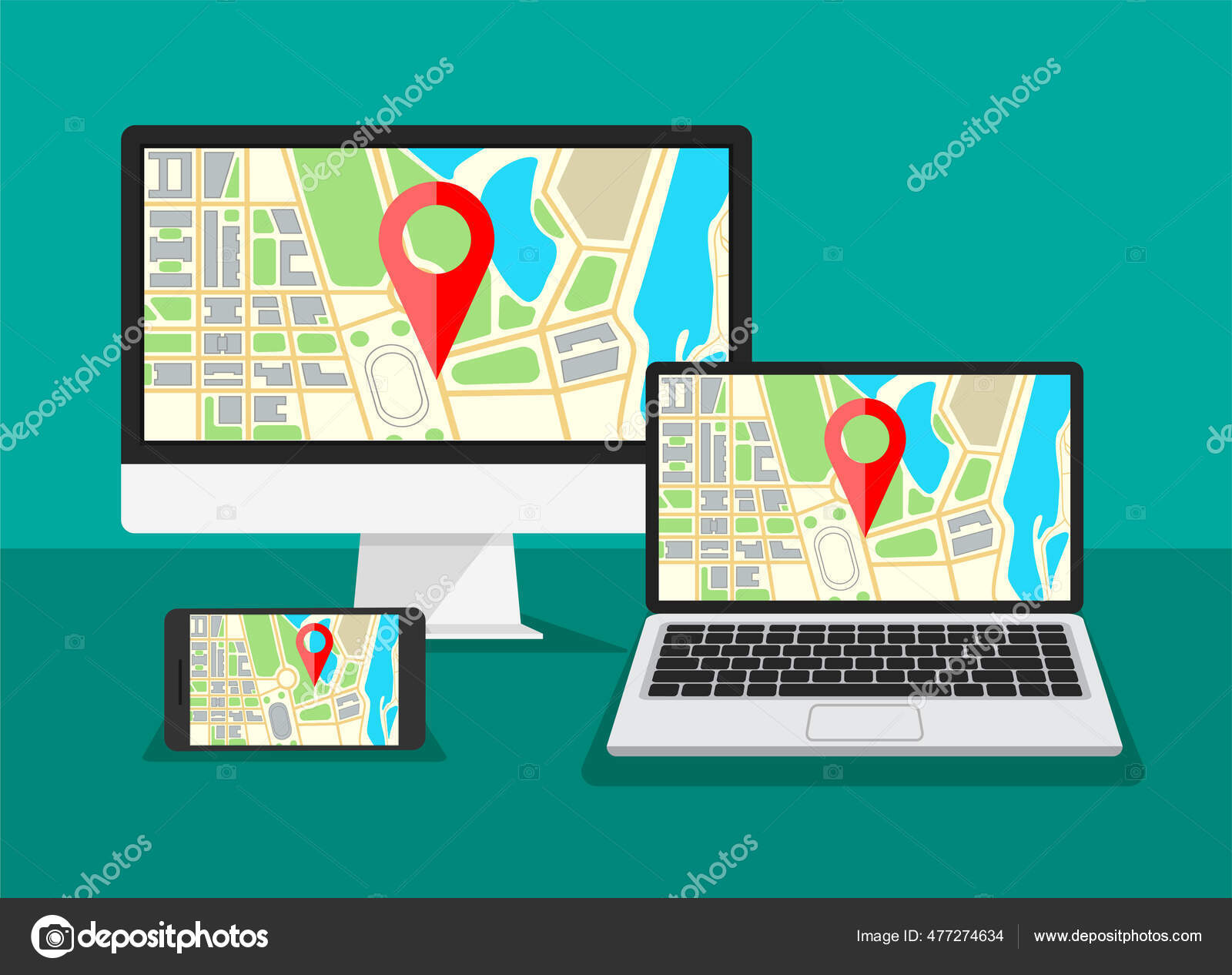 Computer Monitor Map Navigation Screen Laptop Phone Display Gps ...