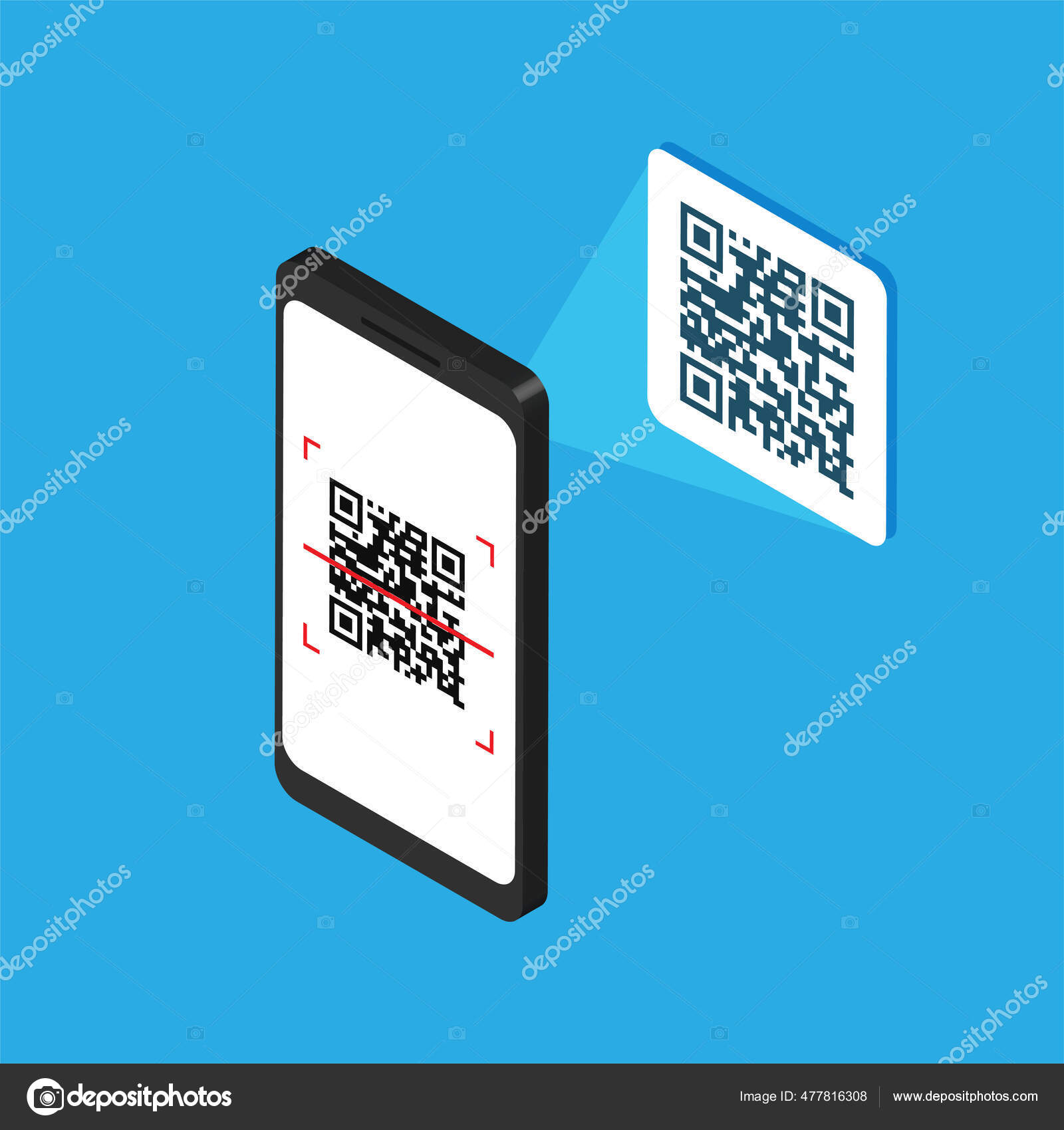 Isometric Smartphone Code Screen Process Scanning Code Phone Label ...