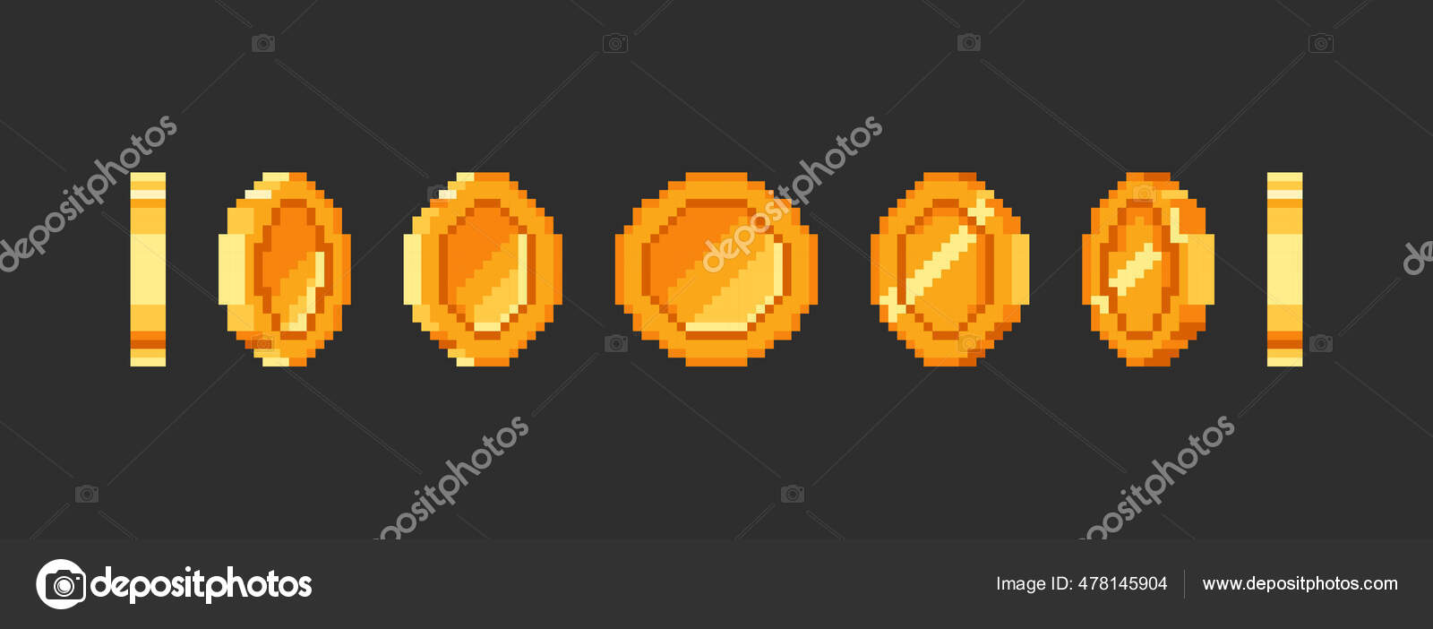 Animasi Koin Emas Piksel Untuk Permainan Retro Bit Vektor Koin Vektor ...