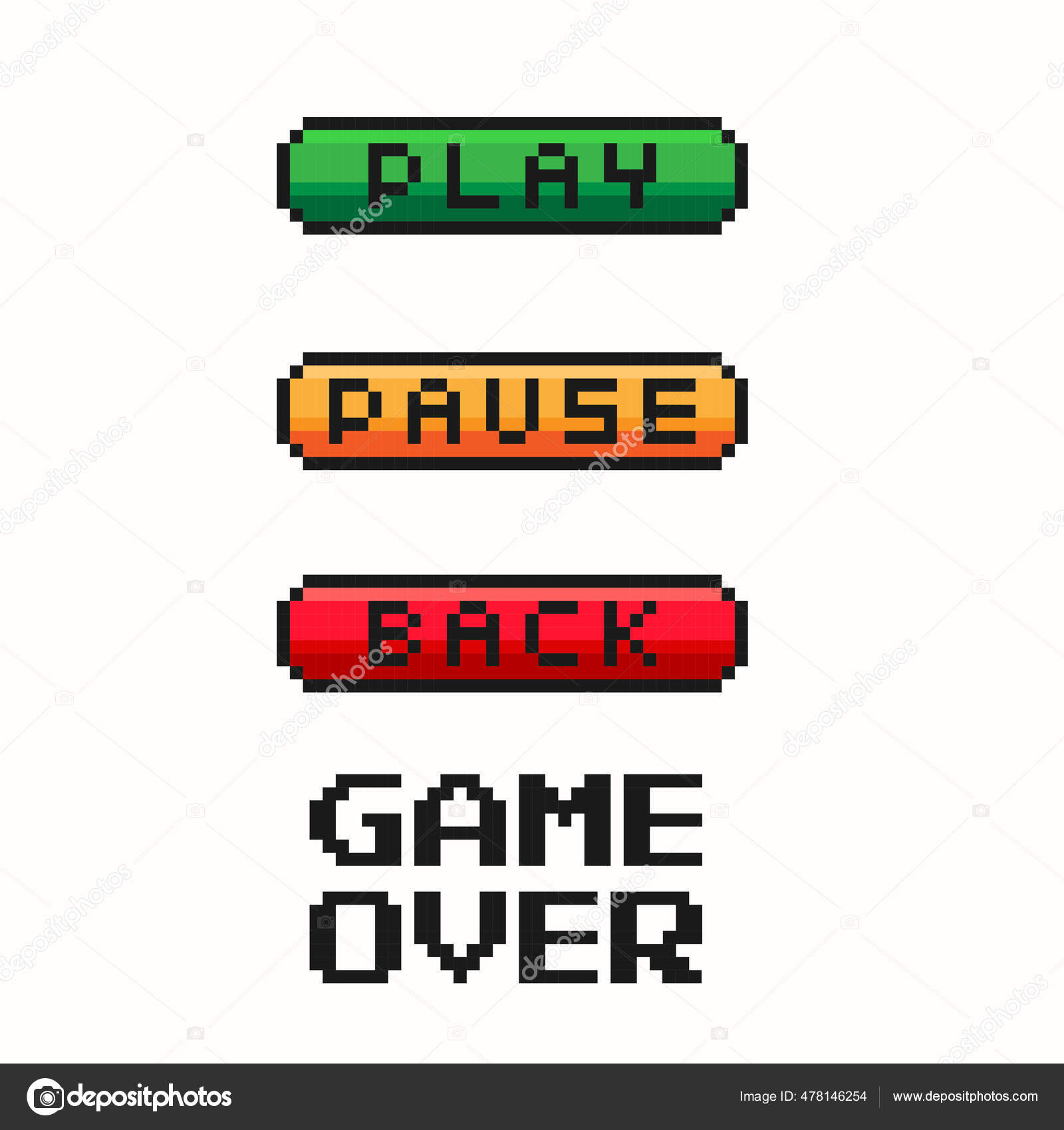 Bit Pixel Game Menu Button Play Pause Back Gaming Controller Stock ...