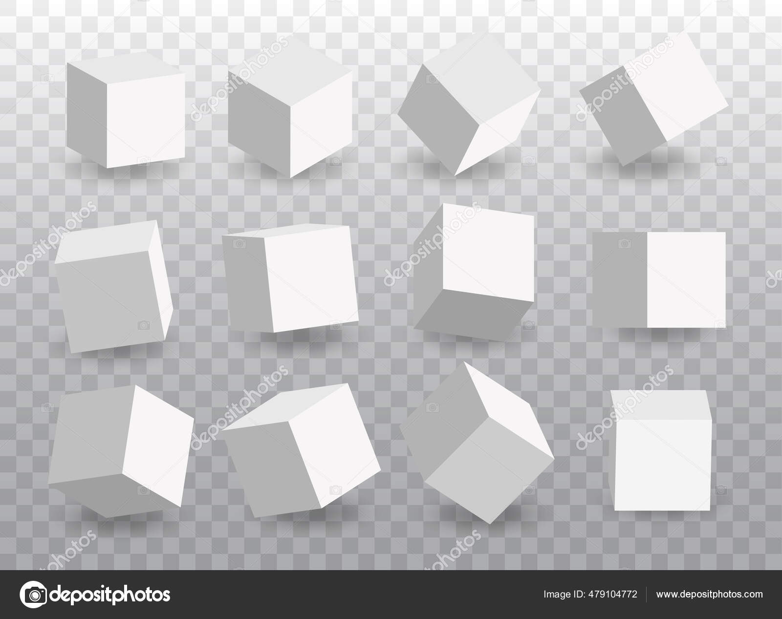 Set White Vector Cartoon Cubes Cube Outline Icons Perspective Geometric ...