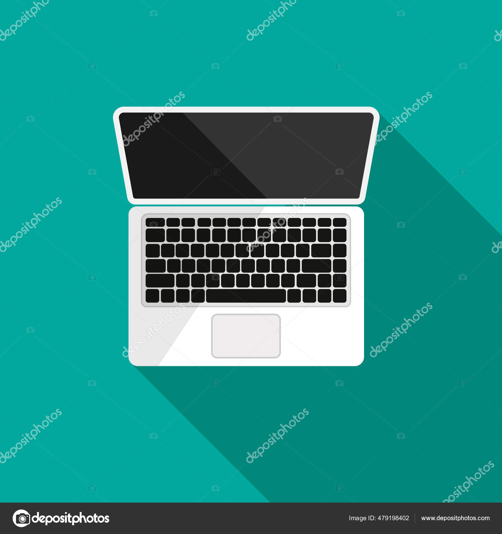 Flat Laptop Icon Top View Empty Blank Display Screen Computer Stock ...