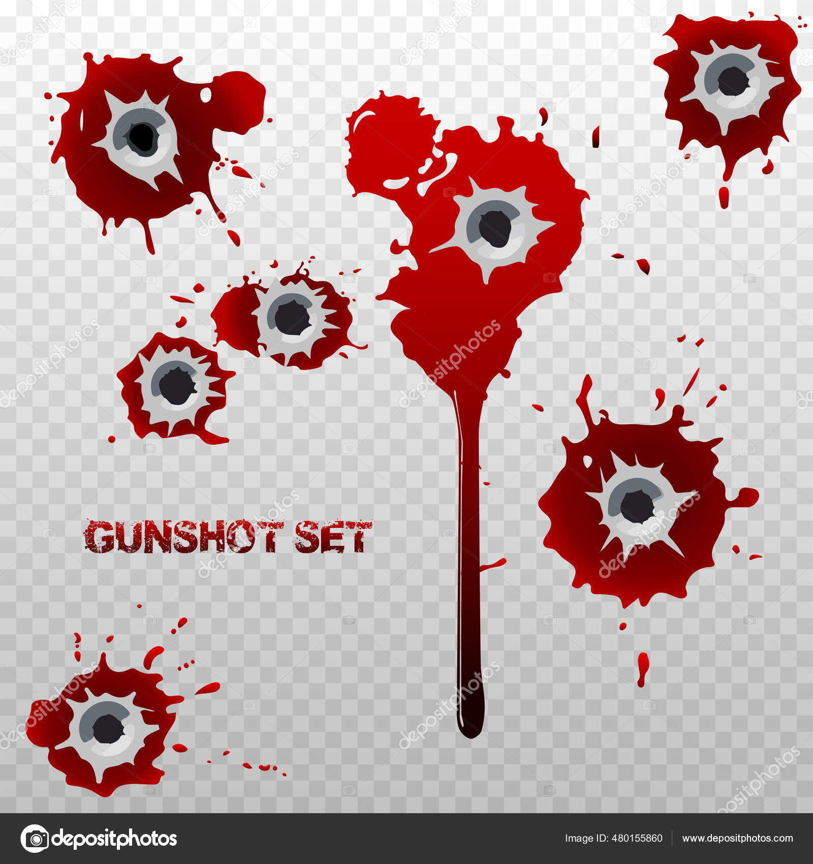 Set Bullet Holes Blood Walls Body Bloody Stains Spatter Smudges Stock ...