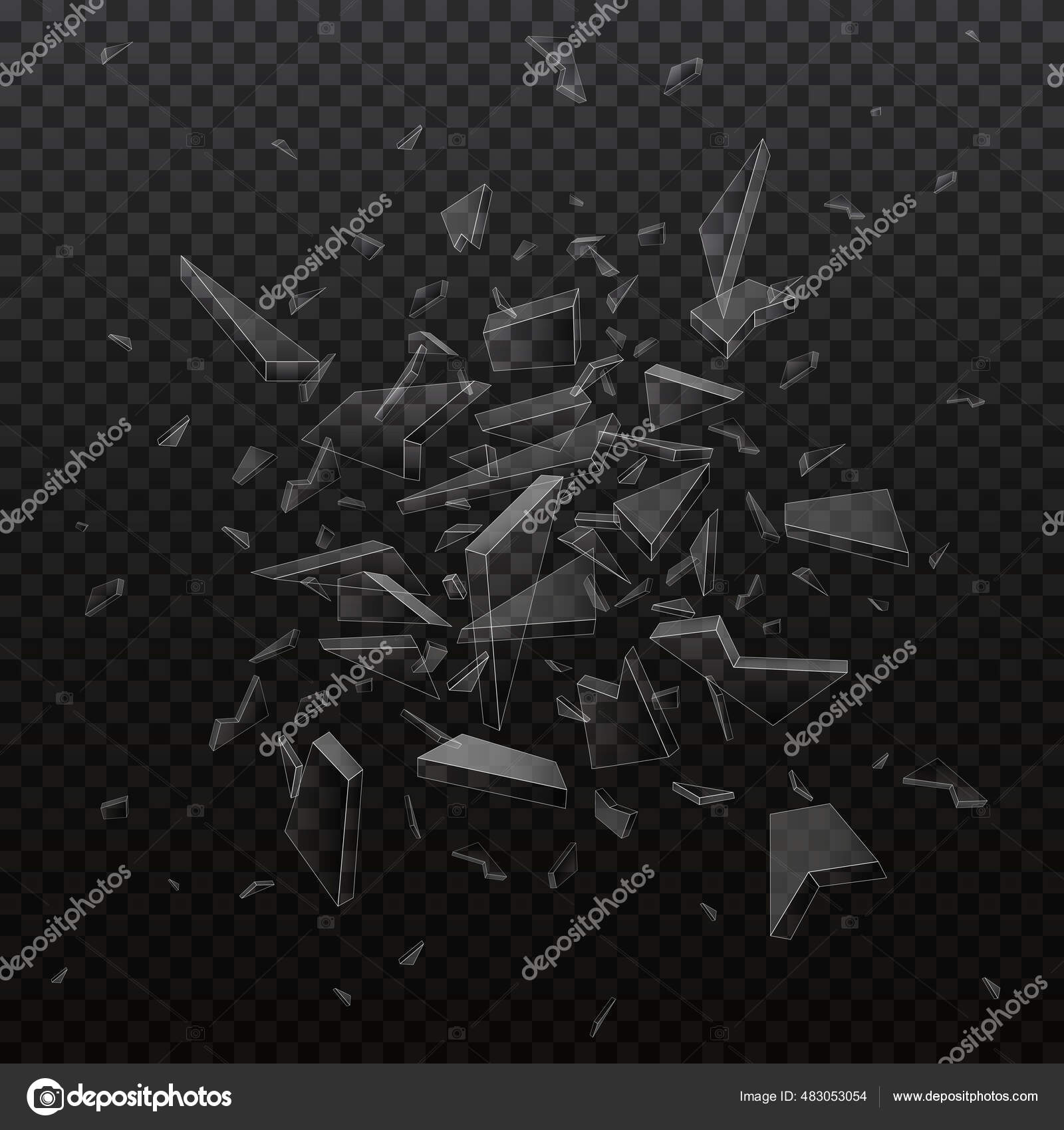 Vector Shards Broken Glass Shattered Glass Pieces Isolated Black ...