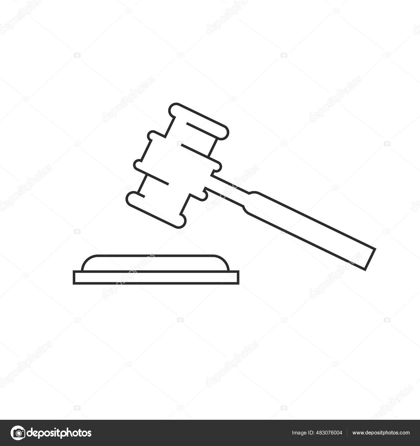 Flat Design Judge Gavel Icon Simple Modern Symbol Outline Black Stock ...