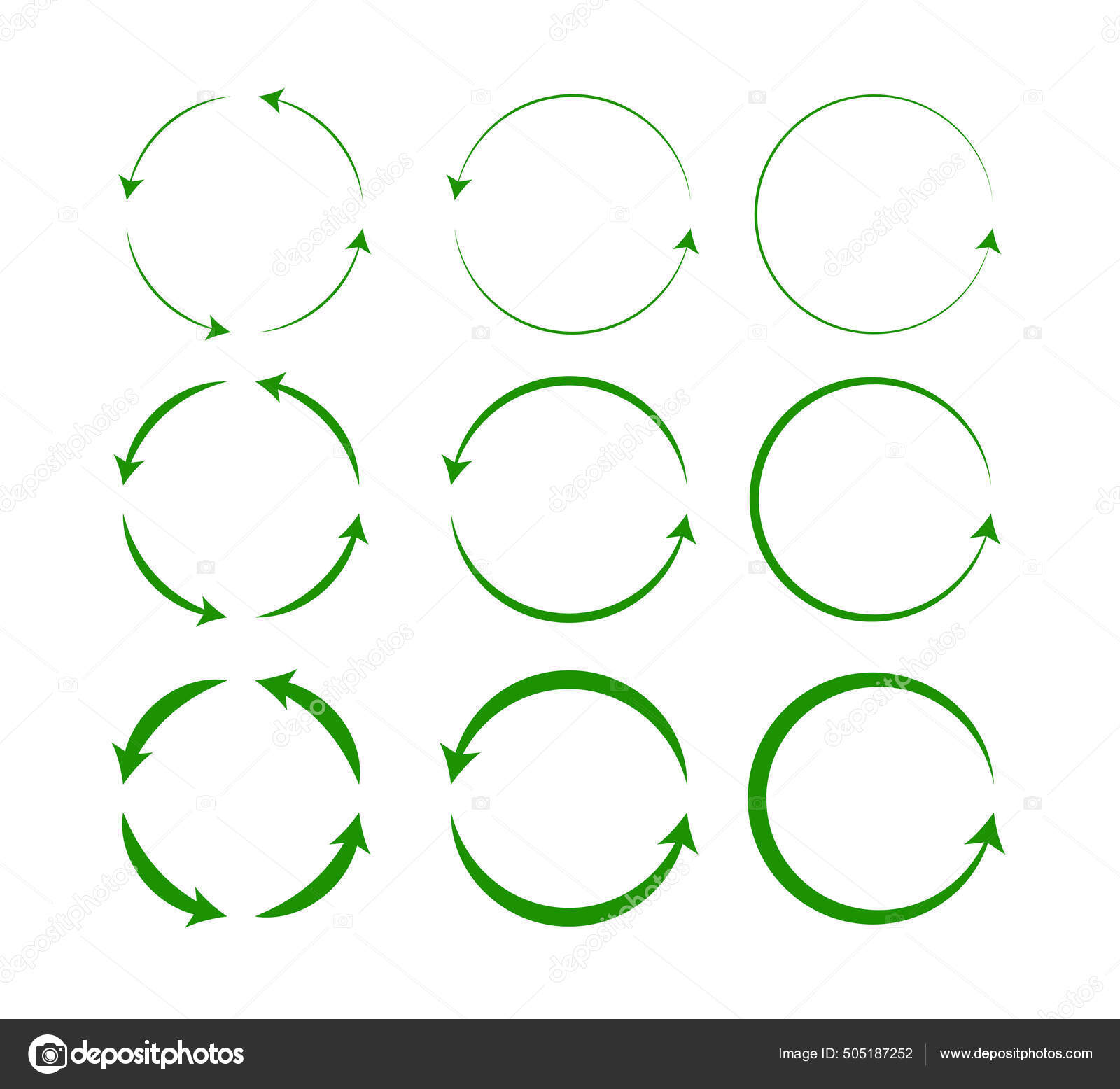 Vector Set Green Circle Arrows Isolated White Background Rotate Arrow ...
