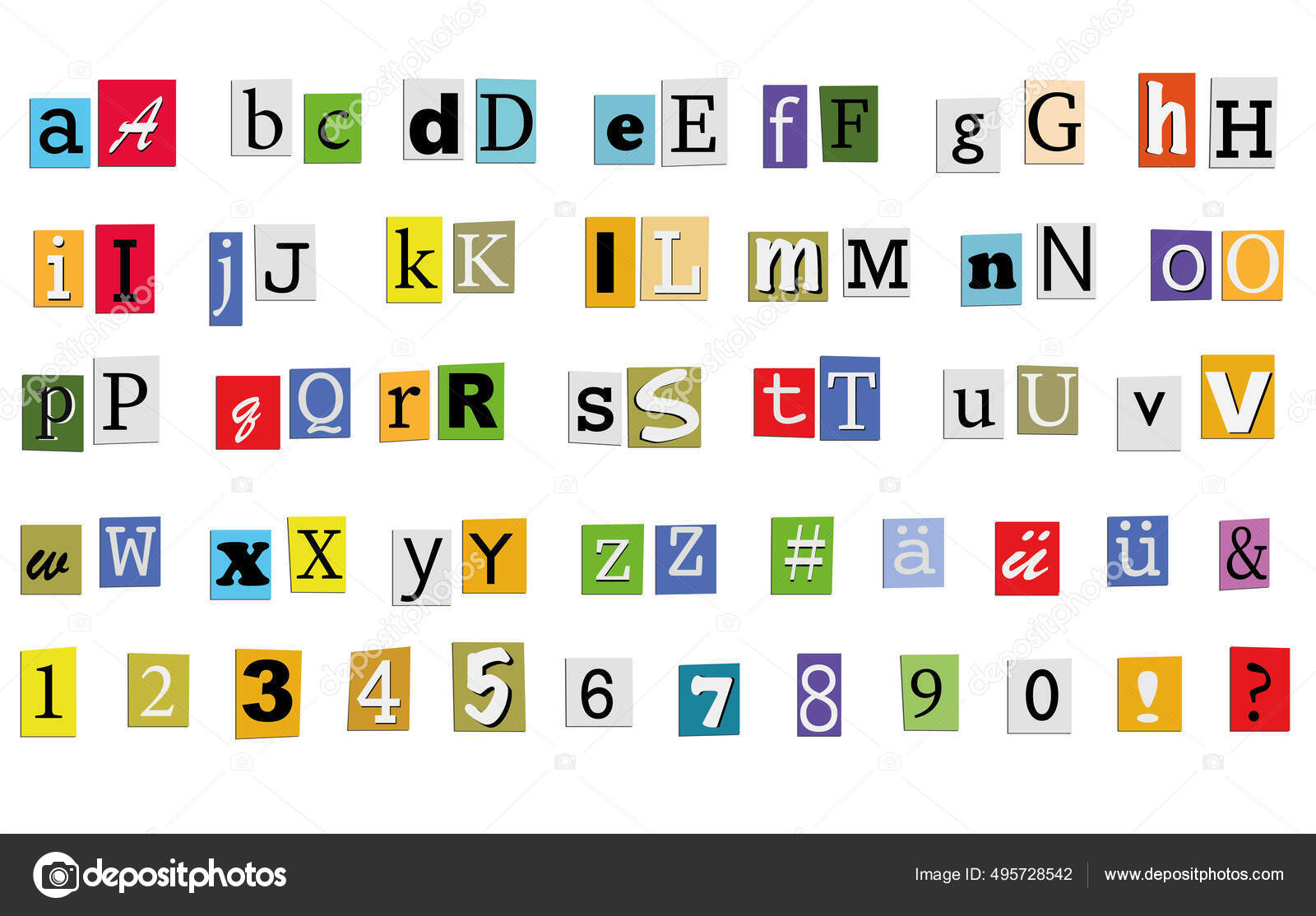 Letters Numbers Set Colorful Alphabet Newspaper Cutout Stock Vector ...