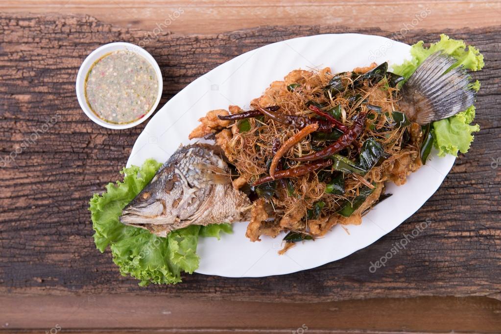 Thai food menu, Deep Fried Snapper Fish with Thai Herb. Thai food and ...