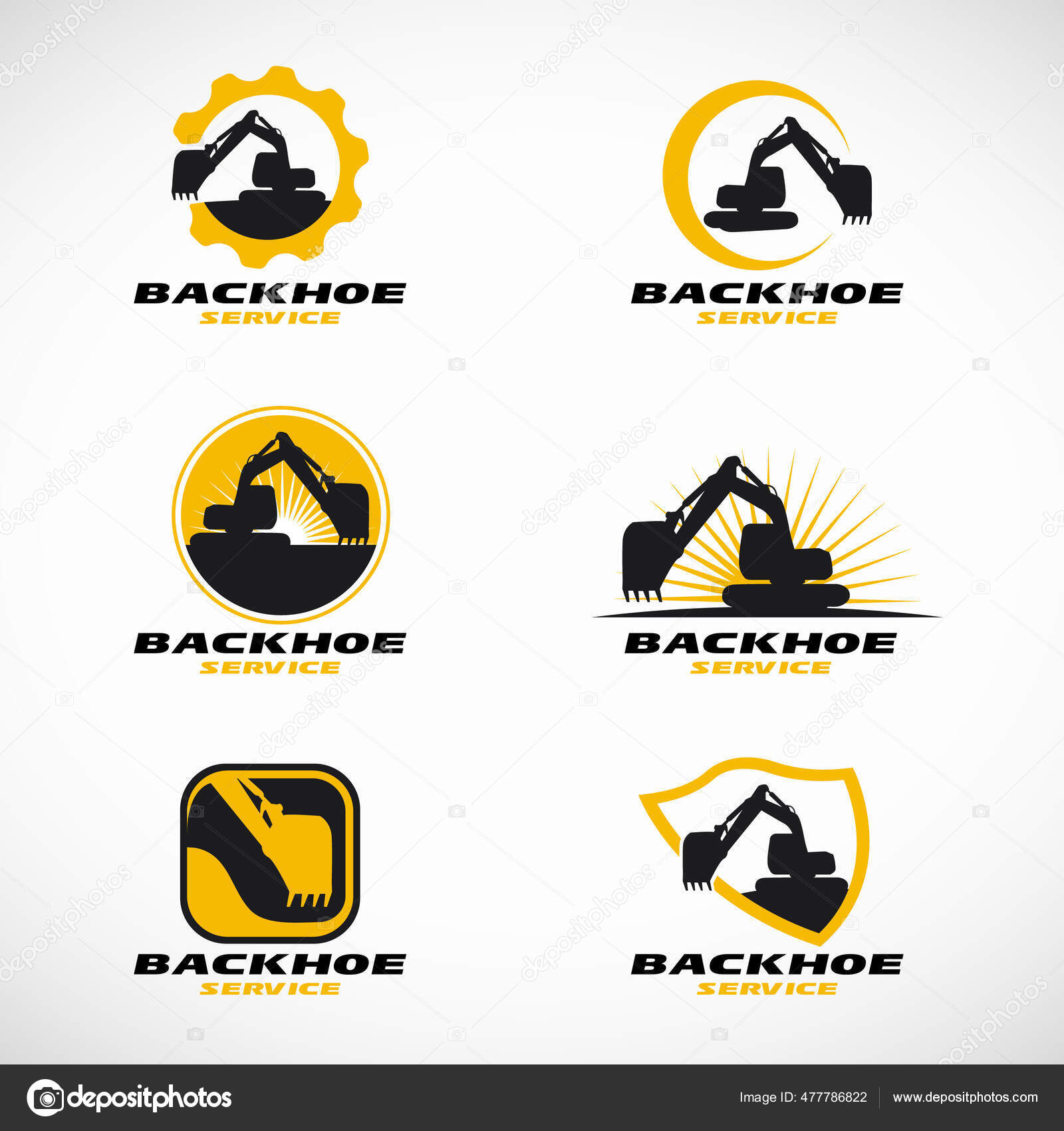 Yellow Black Backhoe Logo Vector Set Design Stock Vector Image by ...