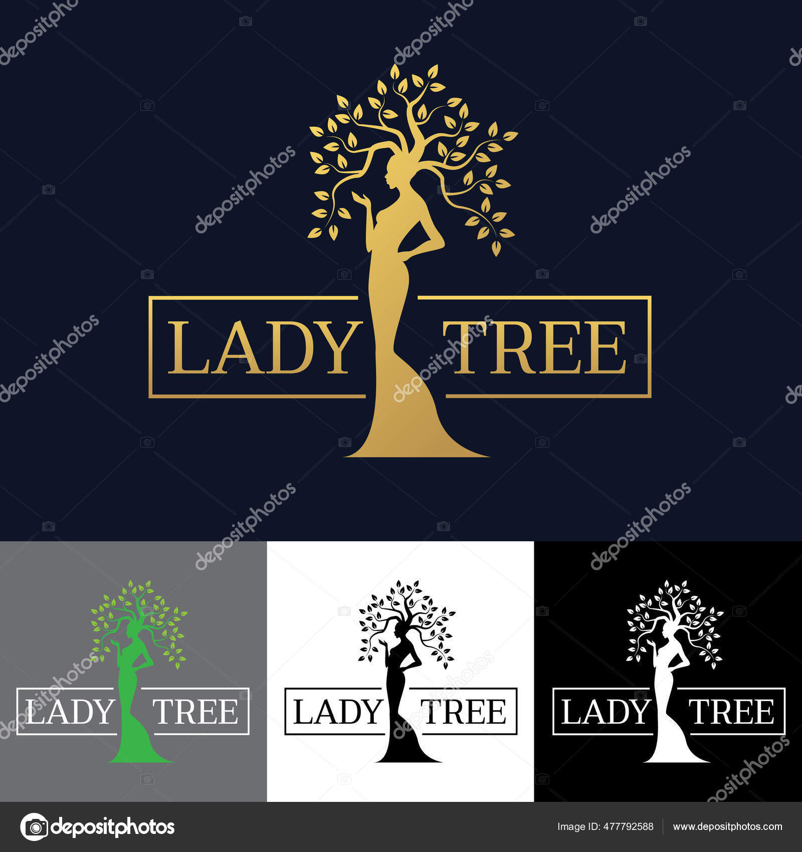 Gold Woman Lady Tree Logo Vector Art Design Stock Vector Image by ...