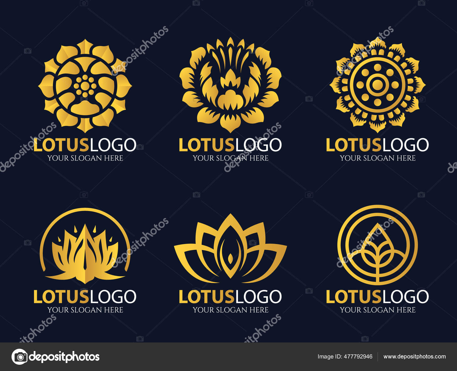Gold Lotus Logo Vector Art Set Design Stock Vector by ©Beginos 477792946