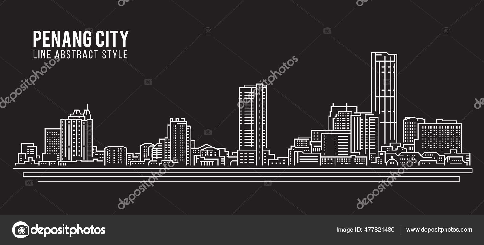 Cityscape Building Line Art Vector Illustration Design Penang City ...