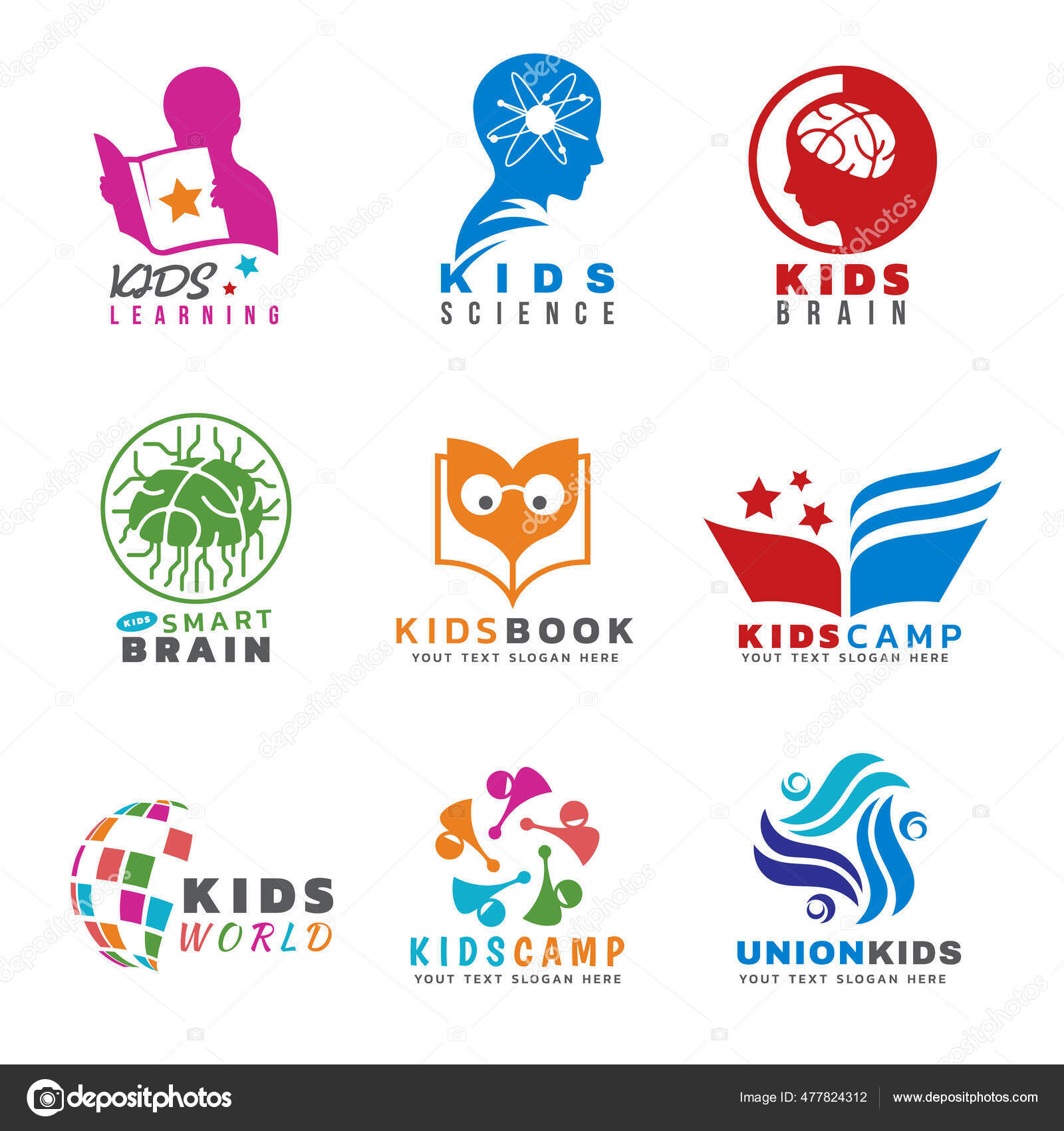 Kids Activities Learning Logo Vector Set Design Stock Vector by ...