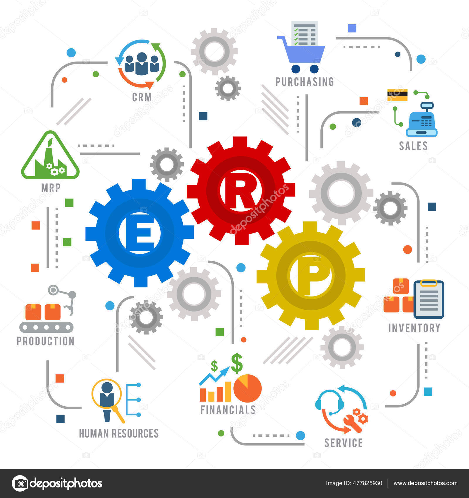 Enterprise Resource Planning Erp Module Gear Construction Flow Icon Art Stock Vector by ©Beginos ...