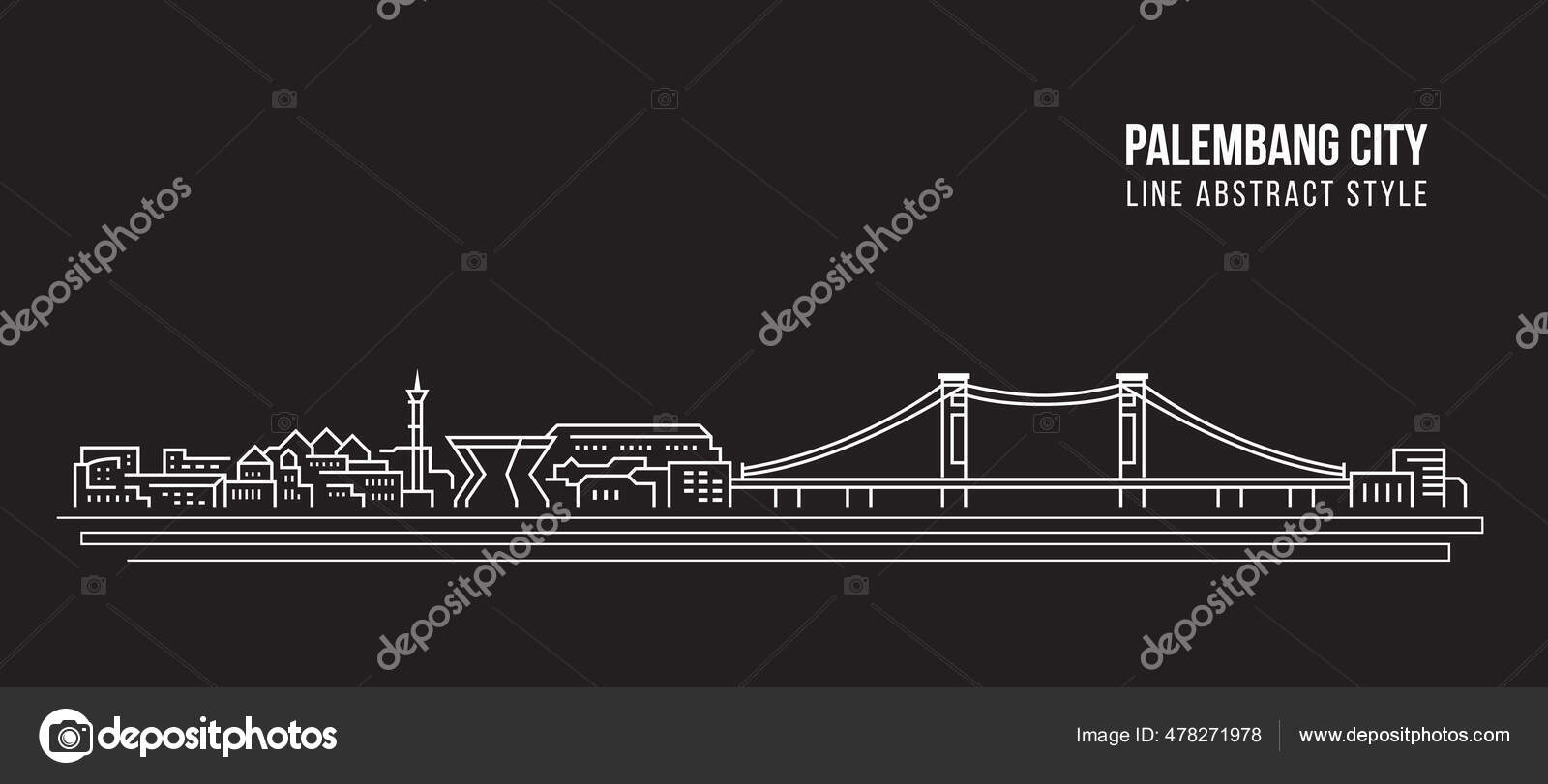 Cityscape Building Line Art Vector Illustration Design Palembang City ...