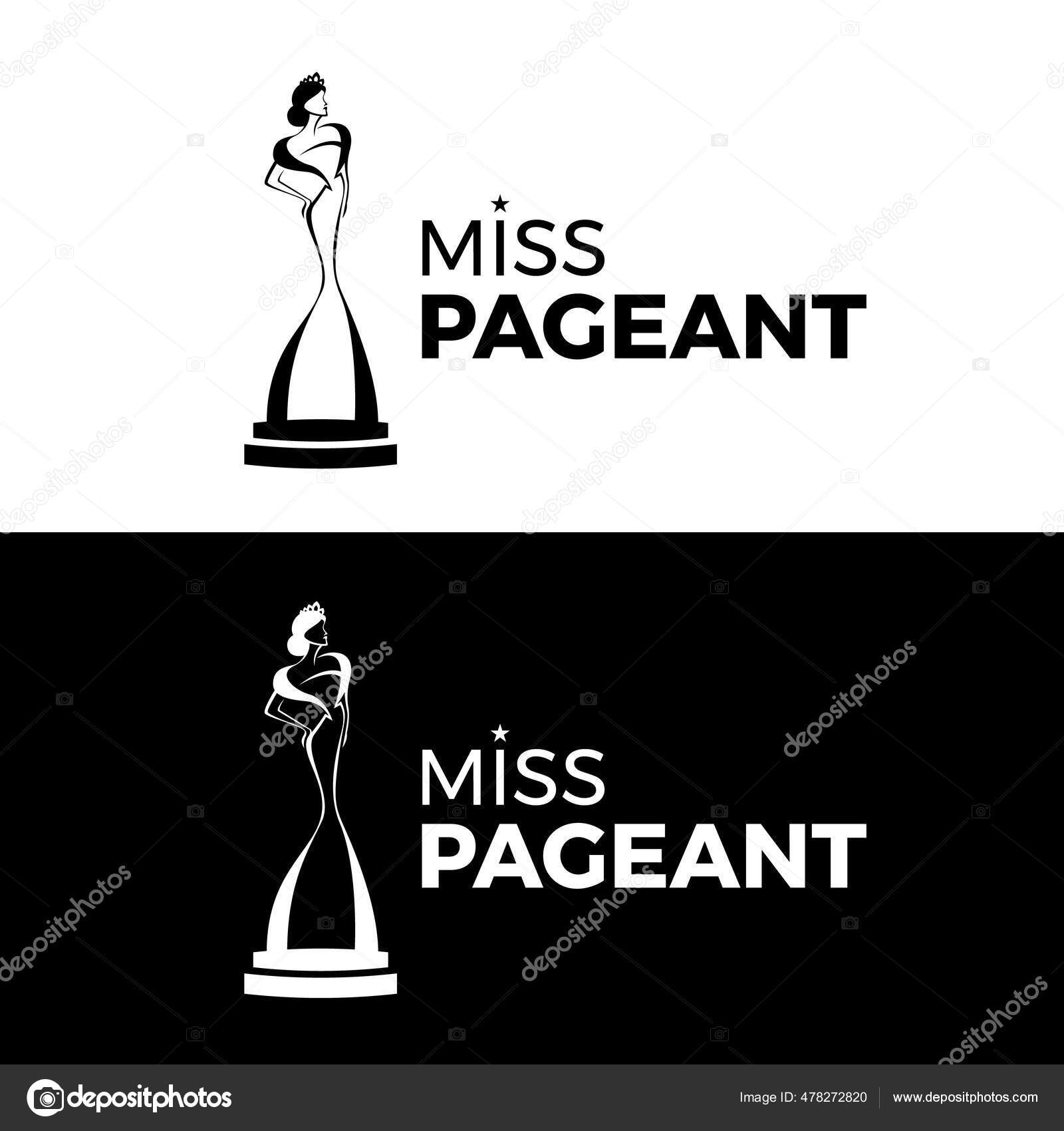 Miss Pageant Logo Black White Tone Woman Wear Crown Dress Stock Vector ...