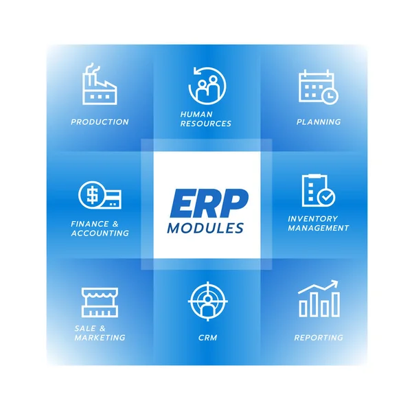 Enterprise Resource Planning Erp Modules Circle Cross Diagram Chart Icon Stock Vector by ...