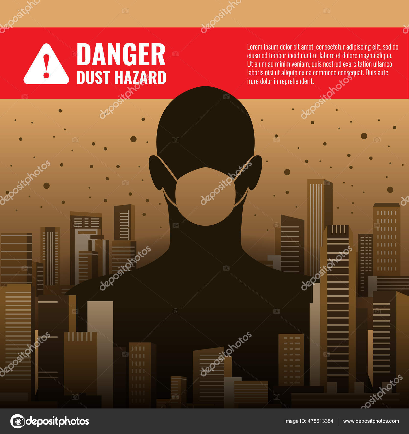 Danger Dust Hazard Concept Human Wearing Dust Masks City Building Stock ...