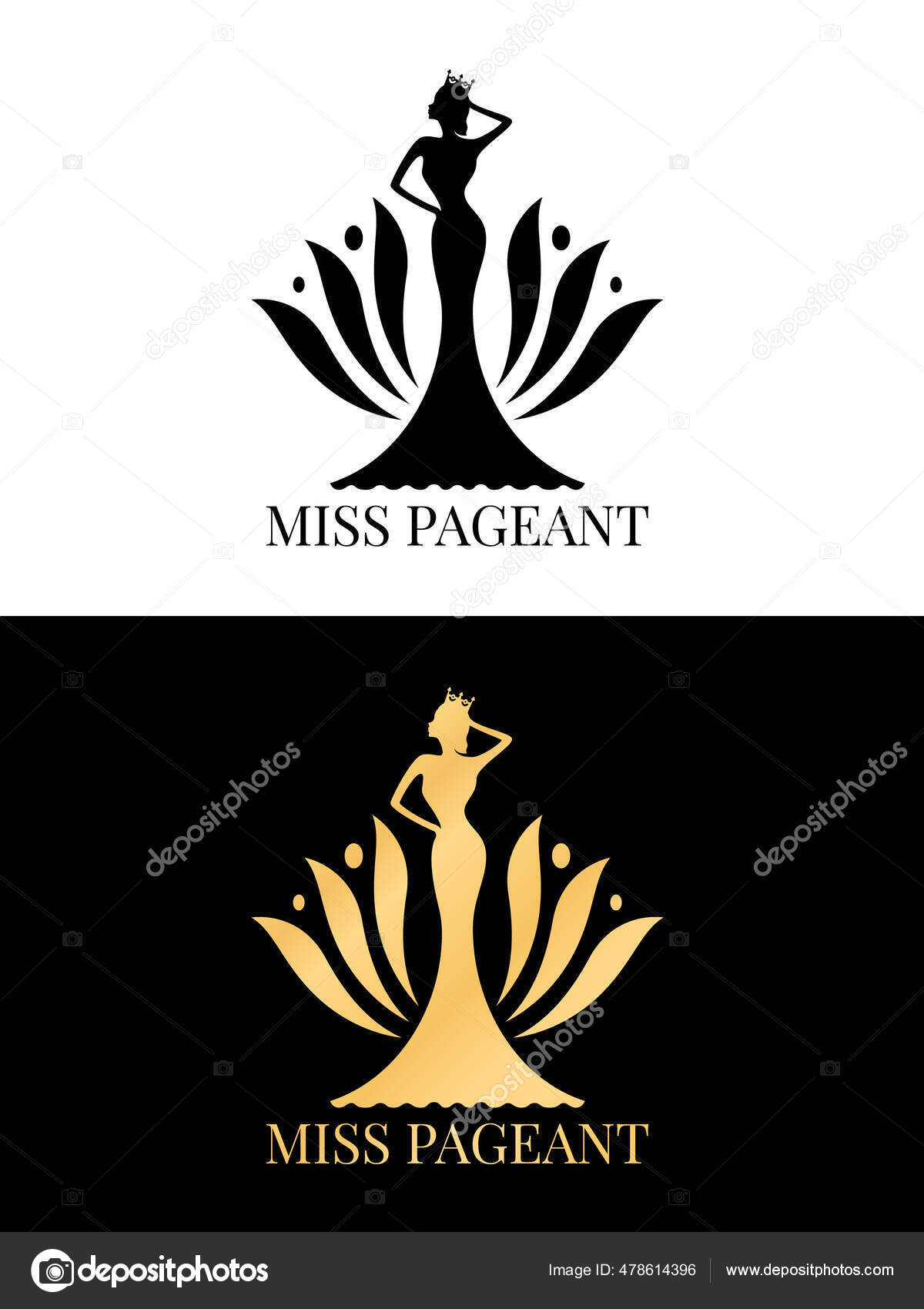 Black Gold Miss Pageant Logo Sign Beauty Queen Wear Crown Vector de ...