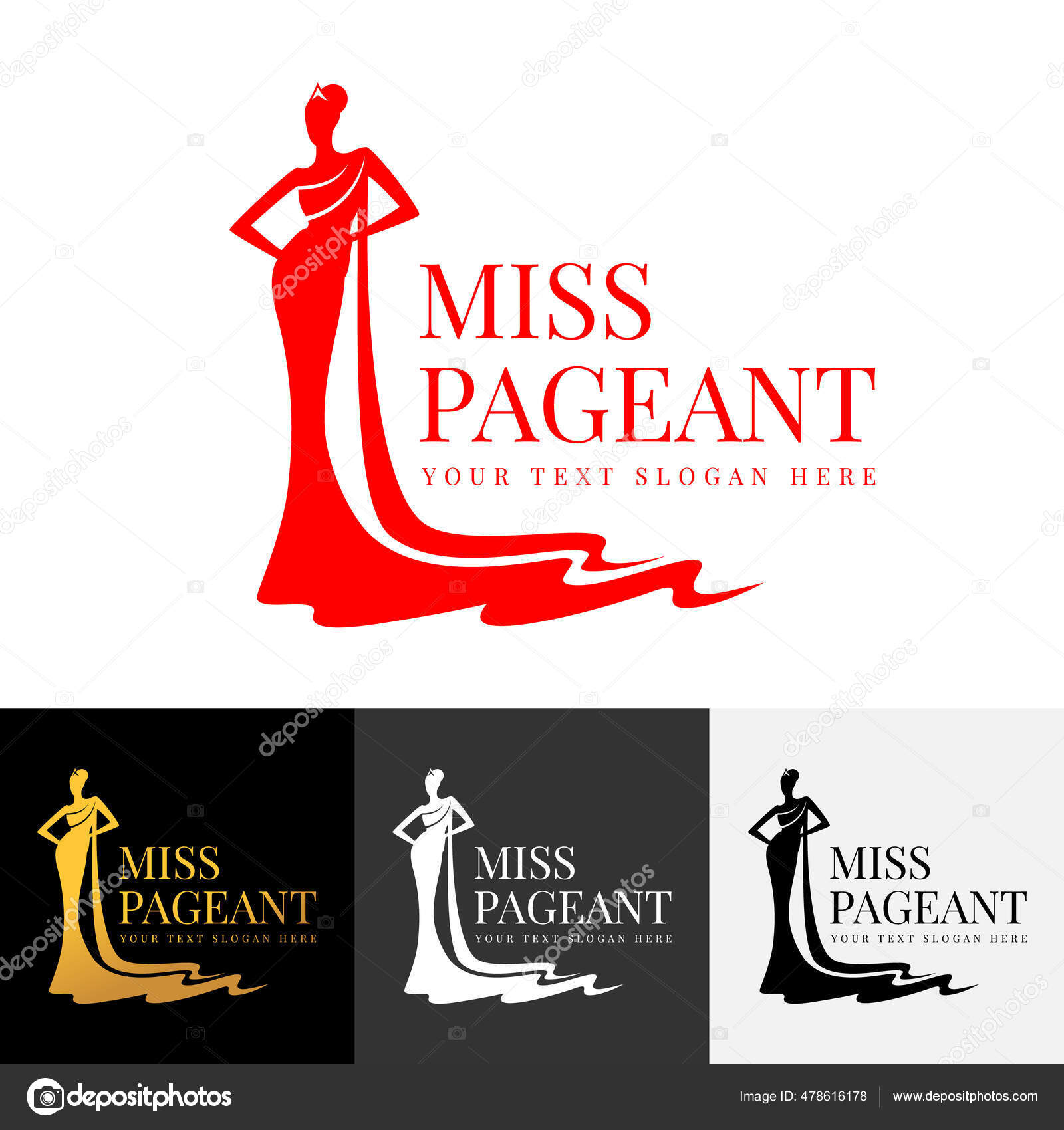 Miss Pageant Logo Beautiful Lady Evening Gown Crown Vector Design ...