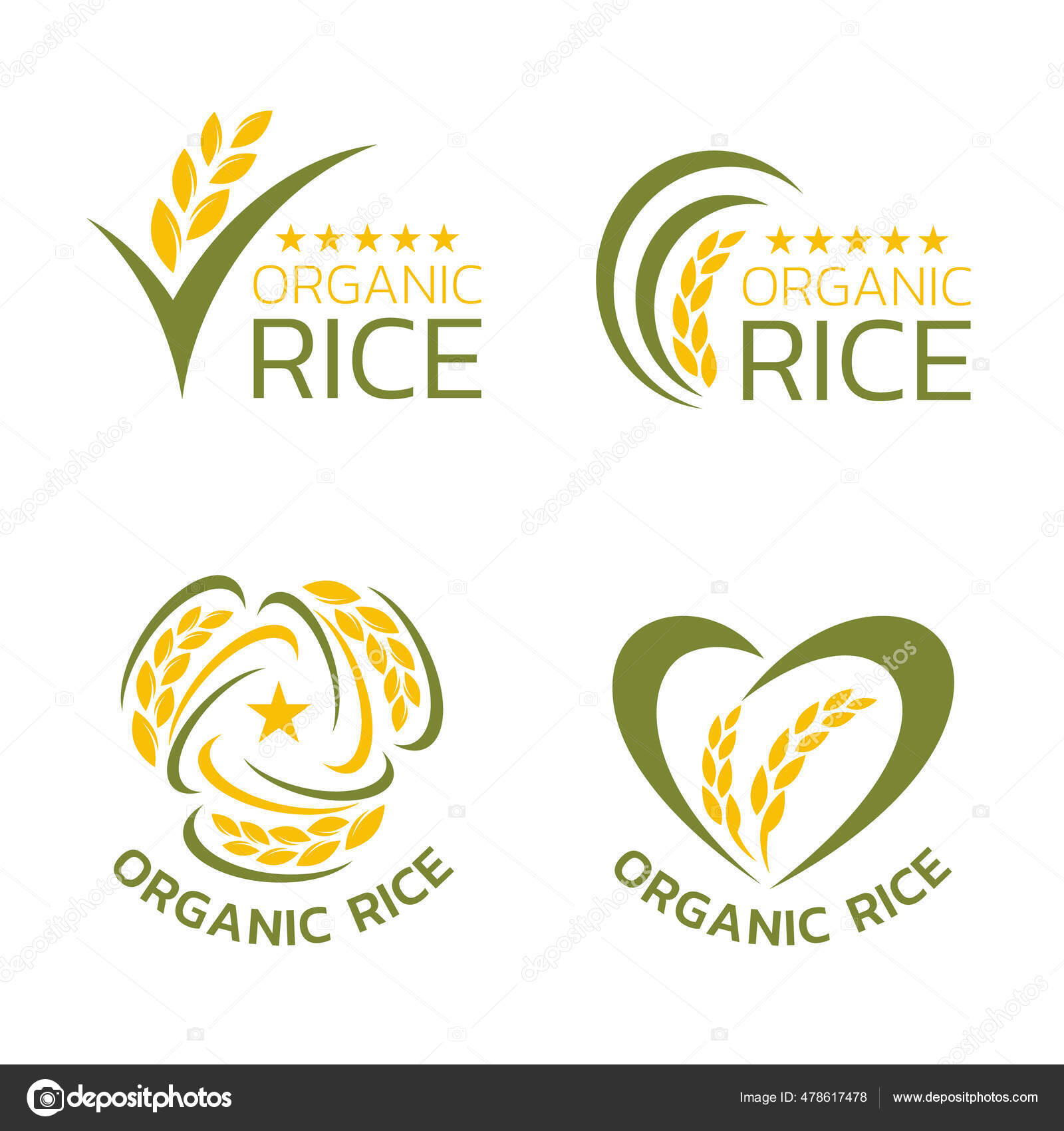 Yellow Green Organic Rice Logo Collection Vector Design Stock Vector by ...