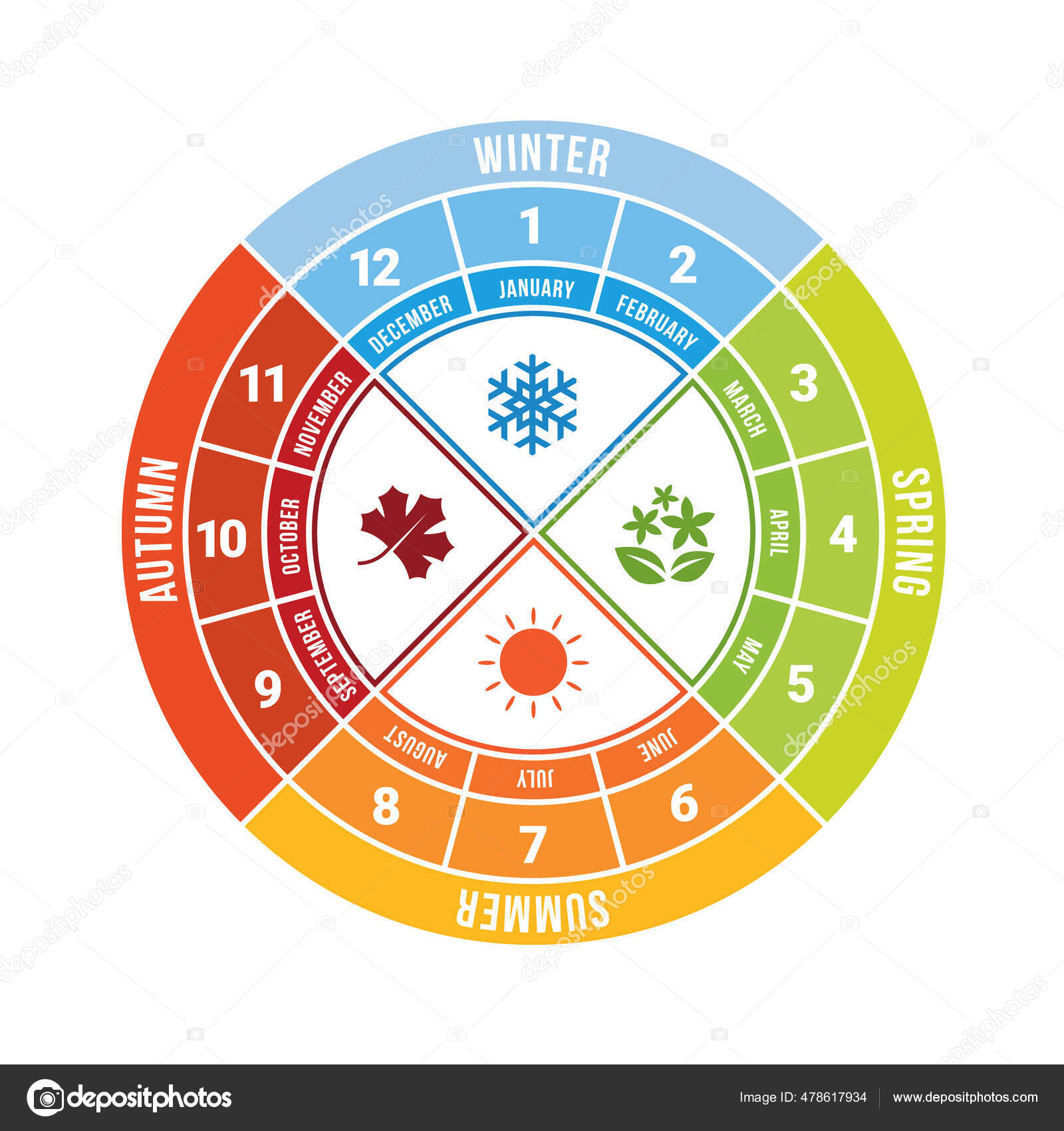 Season Circle Diagram Chart Icon Sign Month Time Vector Design Stock ...