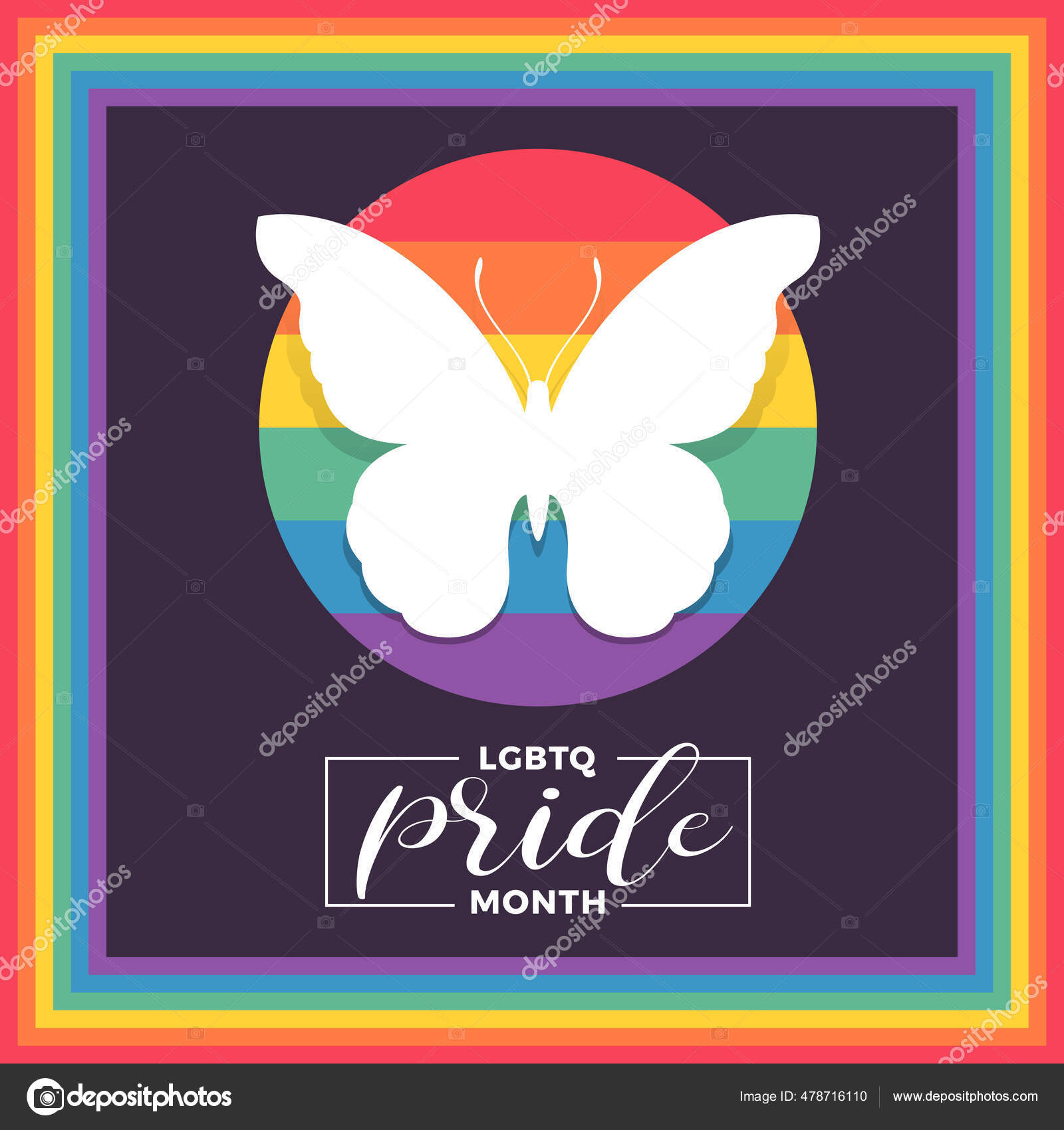 Lgbtq Pride Month Whit Butterfly Rainbow Circle Rainbow Frame Vector ...